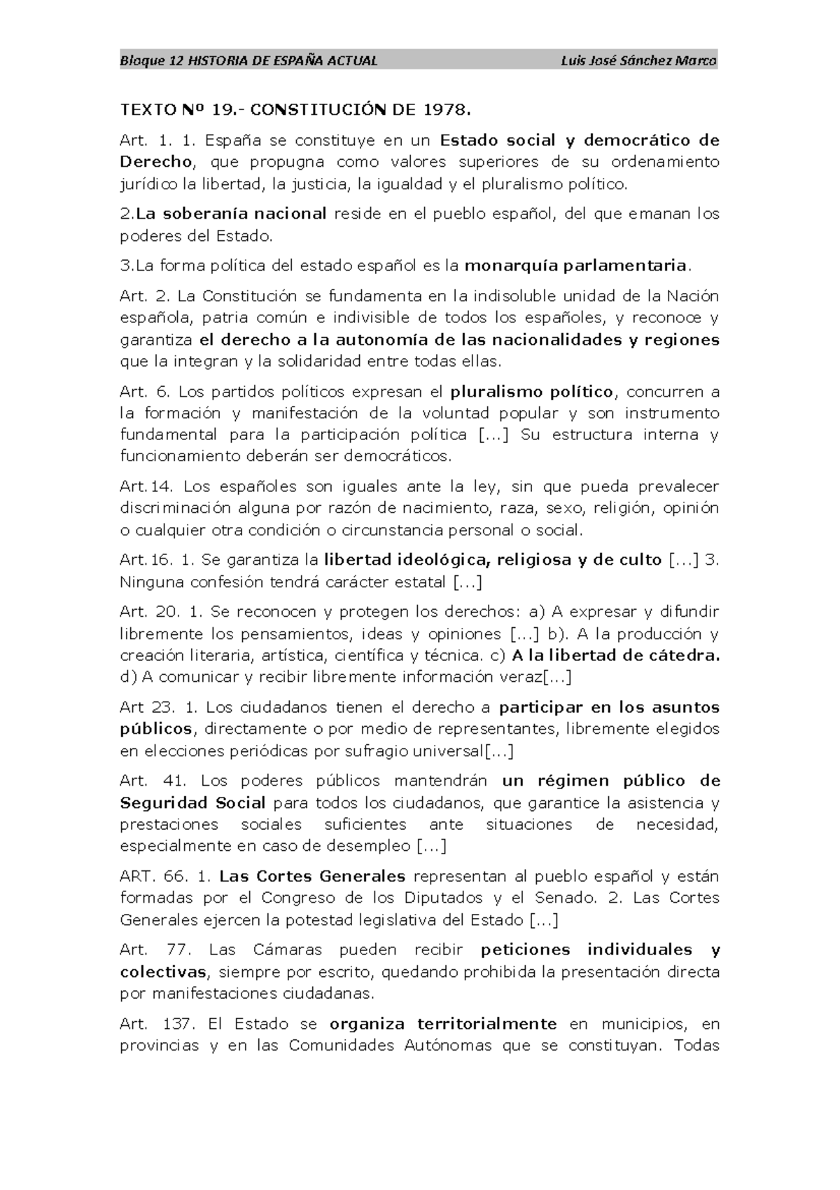 Texto no 19 constitucion de 1978 comentarios - TEXTO Nº 19 ...