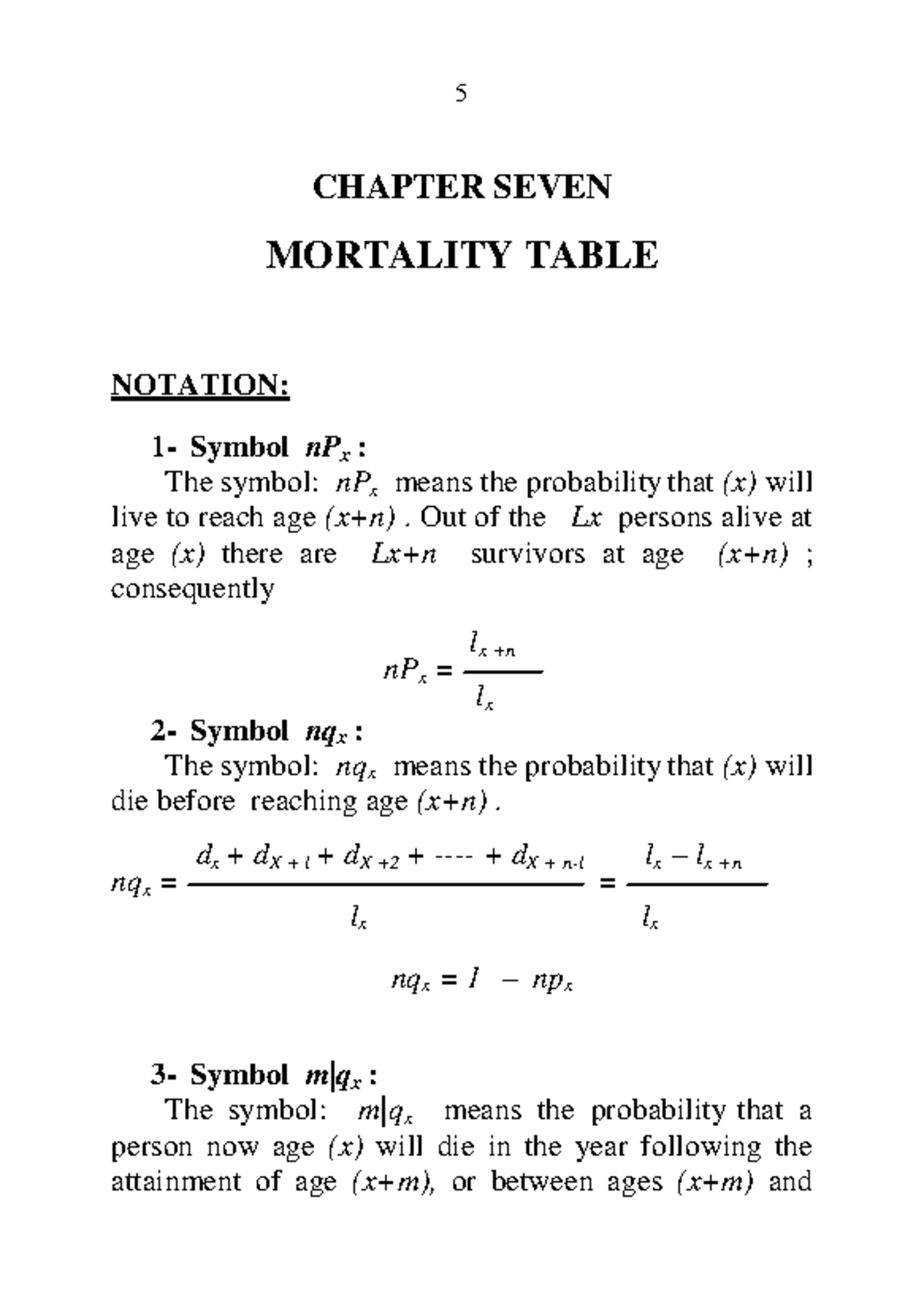 المحاضرة الثانية-1 - life insurance practical - CHAPTER SEVEN MORTALITY ...