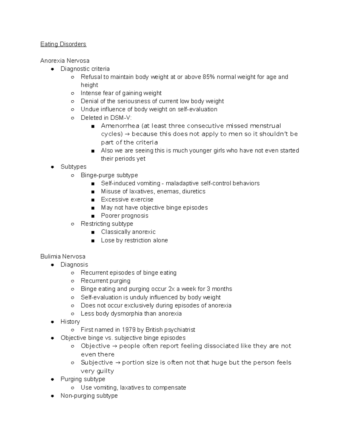 Eating Disorders - Lecture notes 6 - Eating Disorders Anorexia Nervosa ...