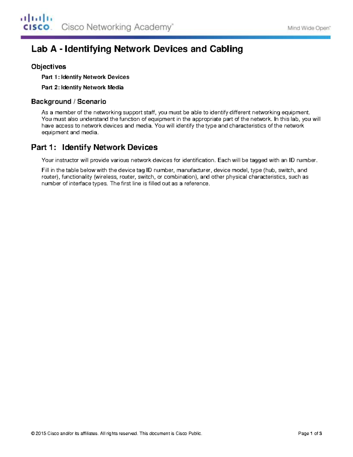 4.1.2.4 Lab - Identifying Network Devices and Cabling - © 2015 Cisco ...