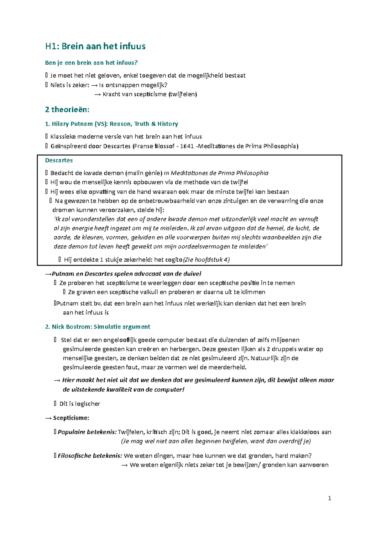 Examen-RZL - Samenvatting RZL - H1: Brein aan het infuus Ben je een ...