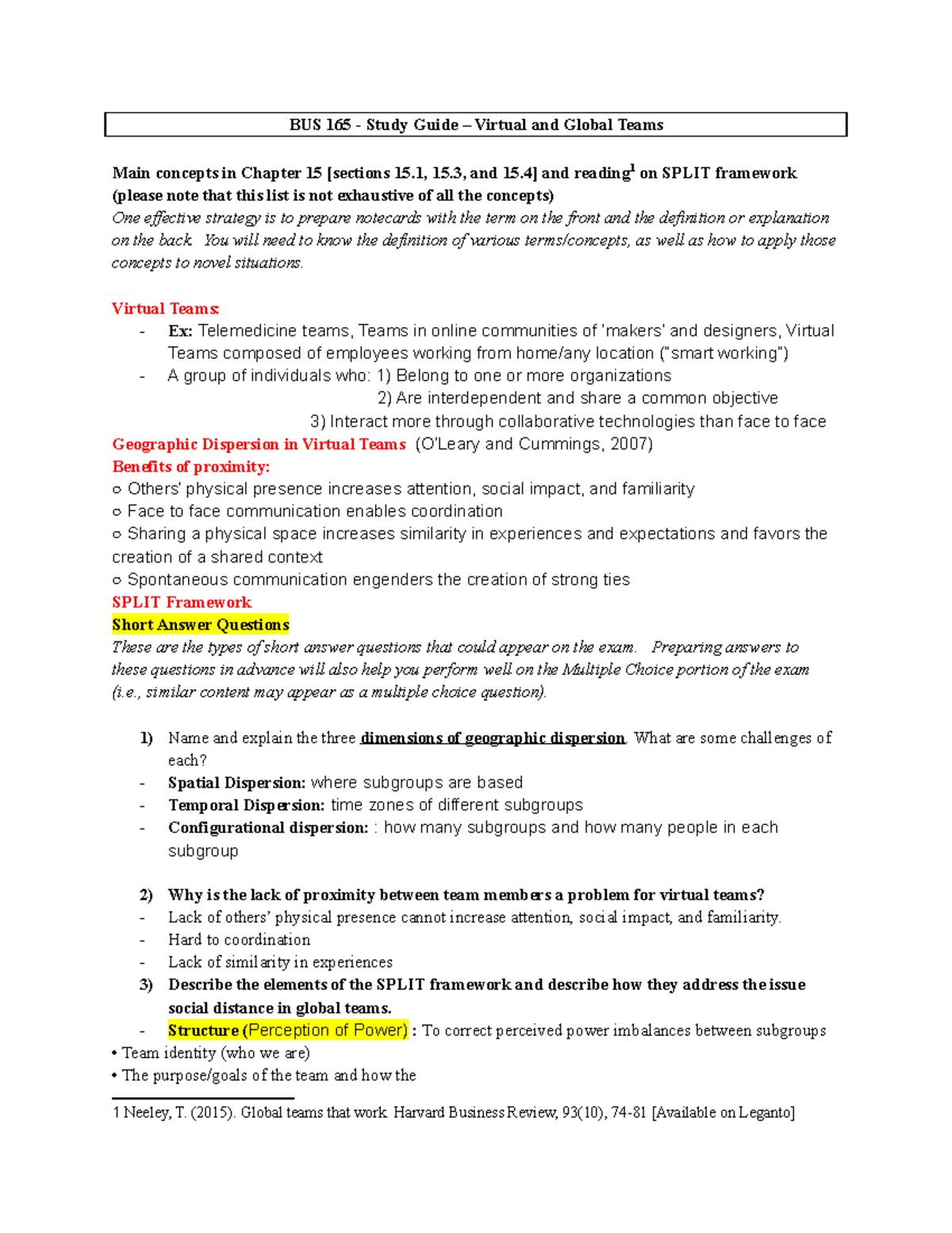 BUS 165 - Study Guide - Virtual and Global Teams - BUS 165 - Study ...