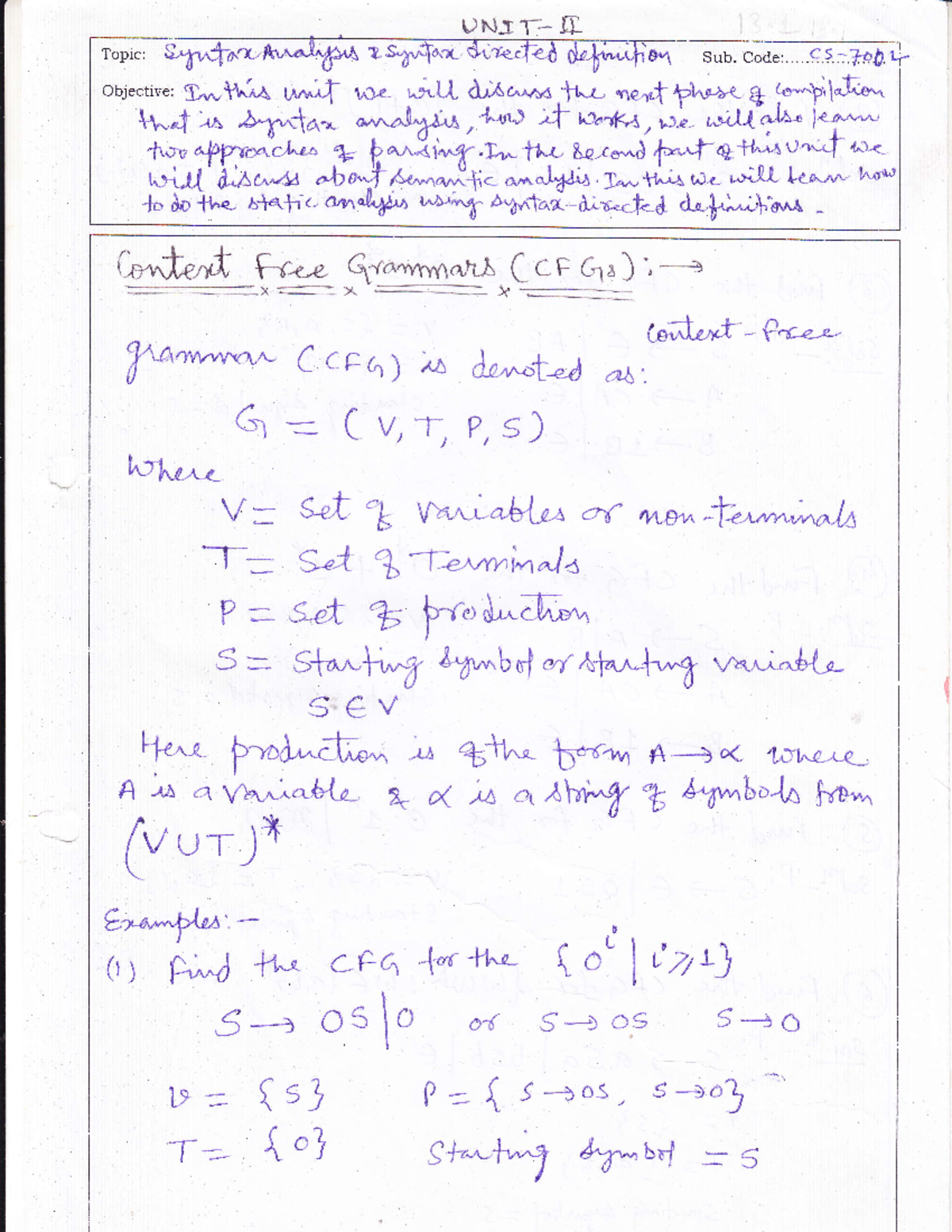 UNIT- 2 CS-603 Notes - Compiler Design - UNT T- [ fr**-c f:"R, G1vort ...