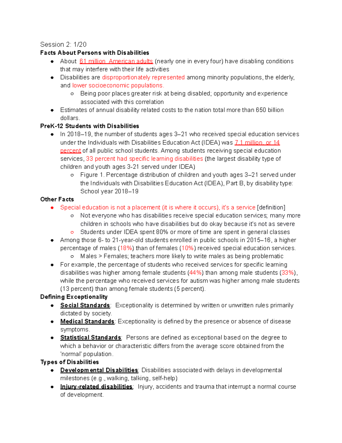 SPED Lecture Notes - Session 2: 1/ Facts About Persons with ...