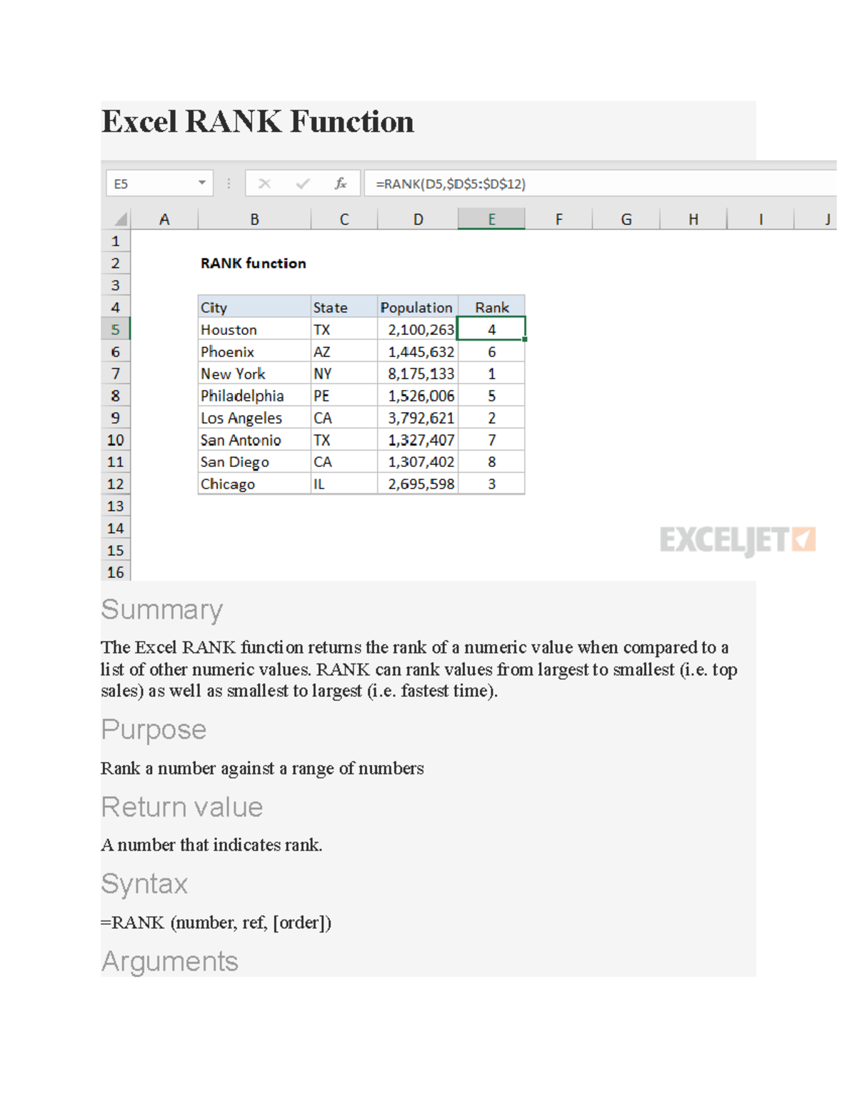 CSIS2010 Excel RANK Function Excel RANK Function Summary The Excel csis2010-excel-rank-function-excel-rank-function-summary-the-excel