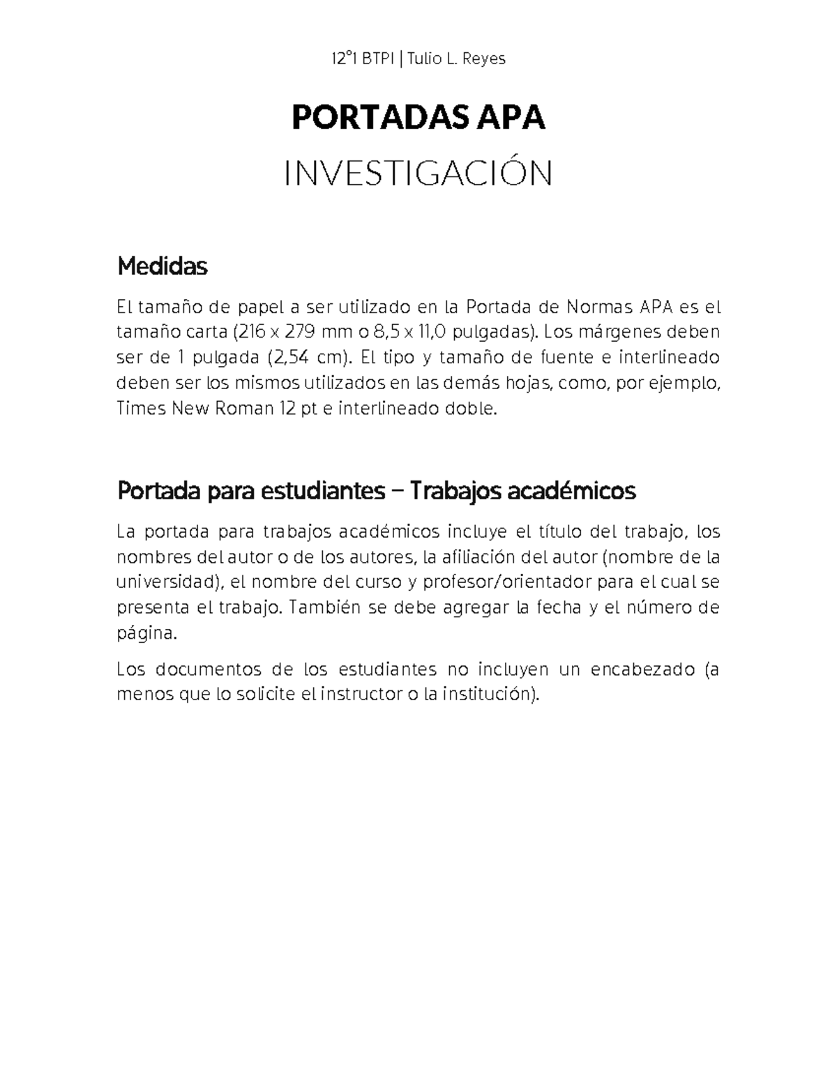 Investigacion Portadas APA - Tulio Reyes 12°1 BTPI - 12°1 BTPI | Tulio ...
