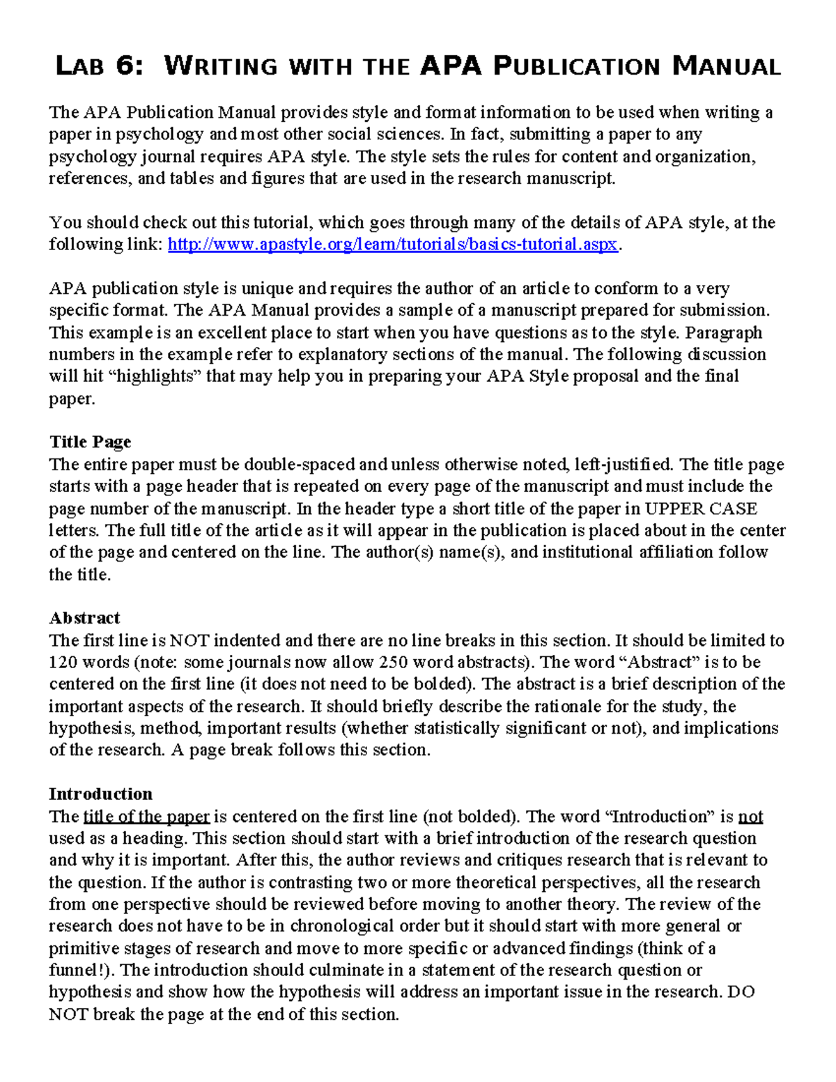 Lab6 Pretest - na, none j practicing - LAB 6: WRITING WITH THE APA ...