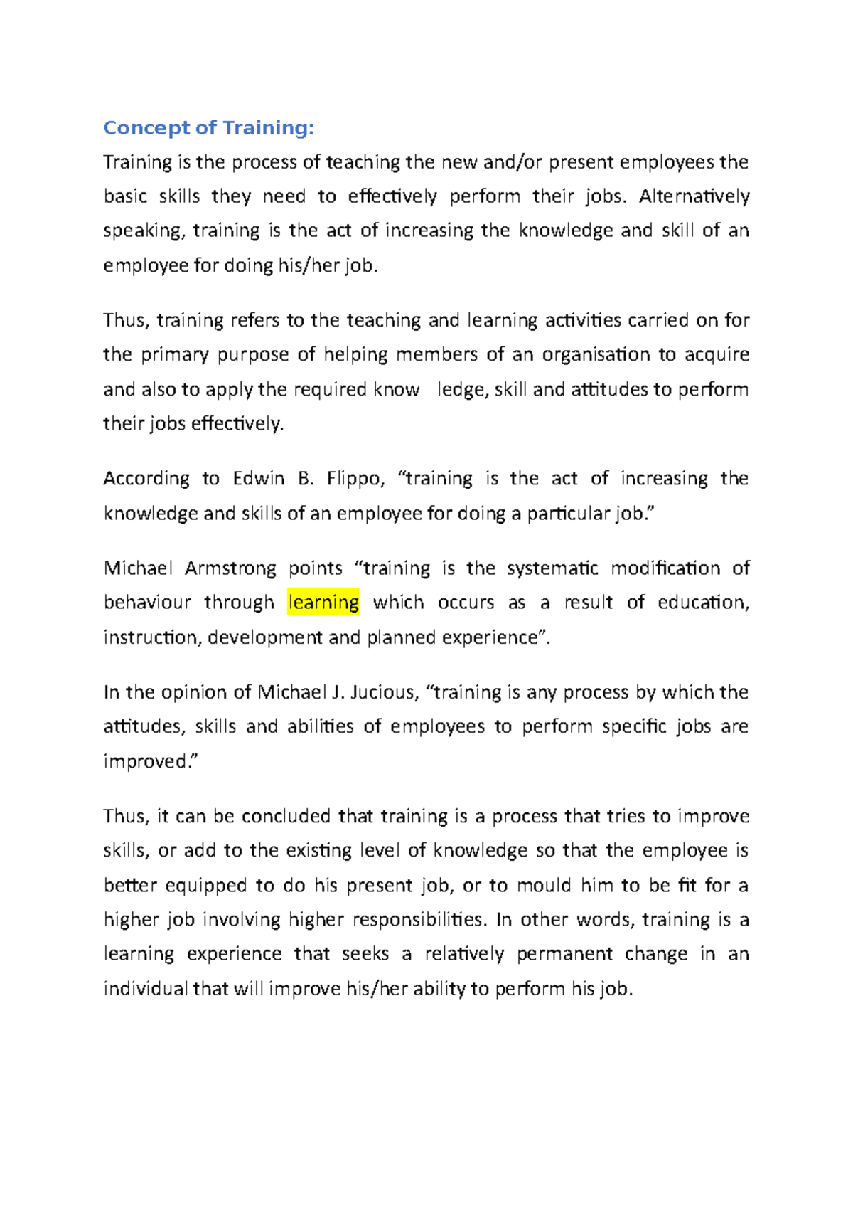 Training - Concept and Needs - Concept of Training: Training is the ...