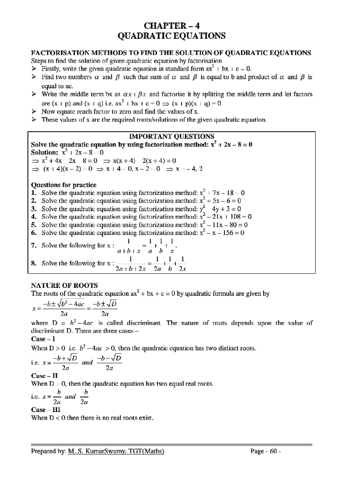 Quadratic equations - Complementary Maths - Studocu
