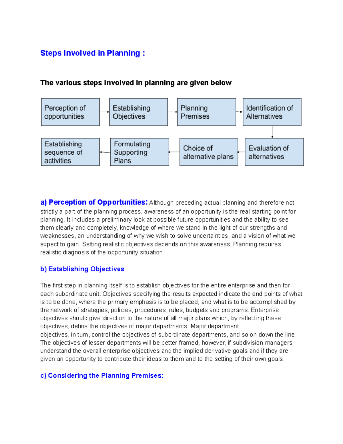 Steps Involved in Planning - It includes a preliminary look at possible ...