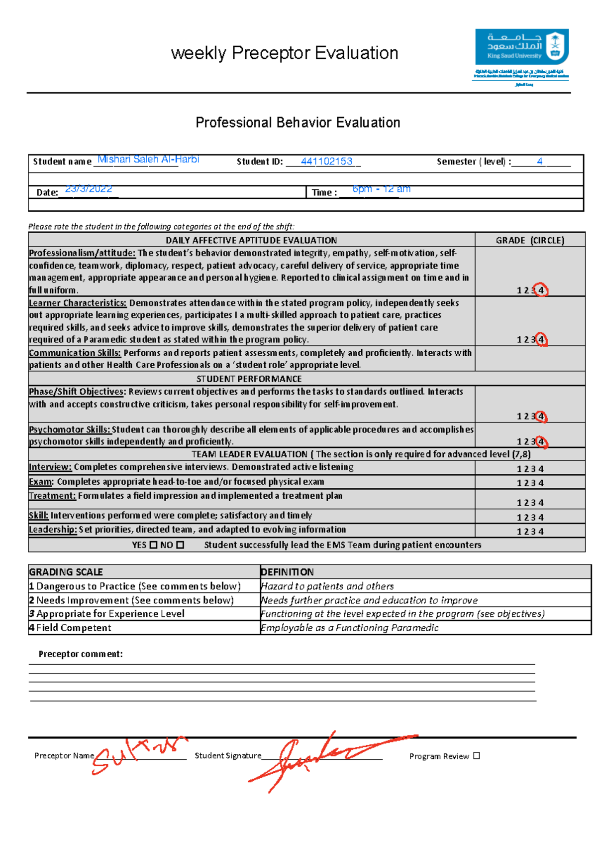 7. weekly preceptor evaluation Week 10 - Prince Sultan bin Abdelaziz ...