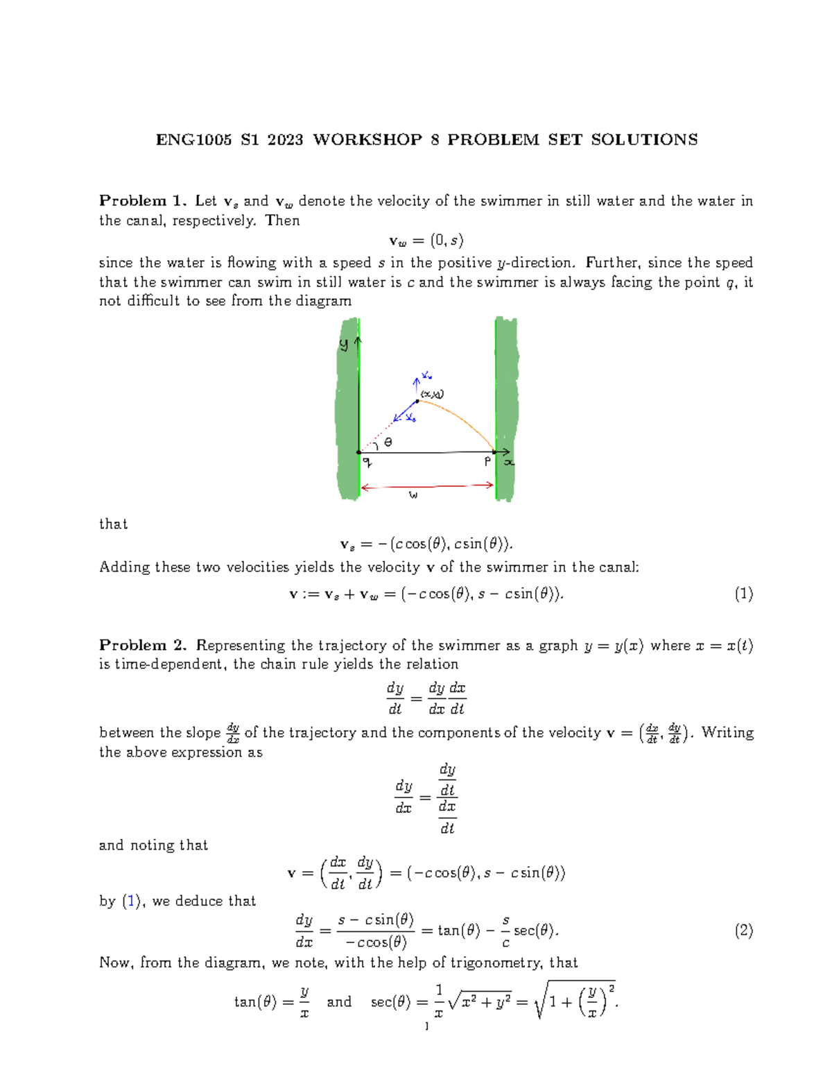 Ordinary differential equations I - ENG1005 S1 2023 WORKSHOP 8 PROBLEM SET SOLUTIONS Problem 1 ...
