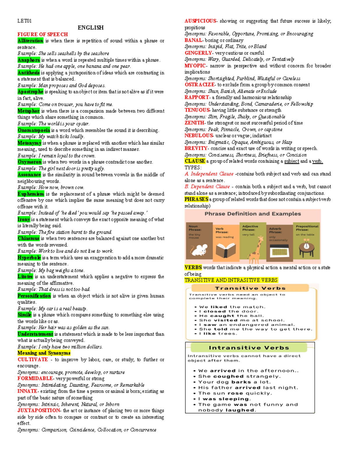 Let101-prelim - for let review - LET ENGLISH FIGURE OF SPEECH ...