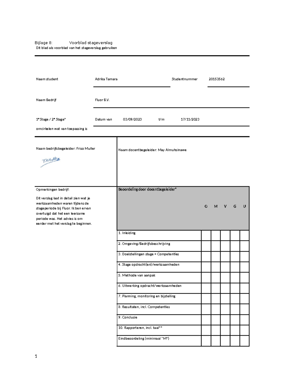 Eindverslag stage eindversie FLUOR BV - Bijlage 8: Voorblad ...