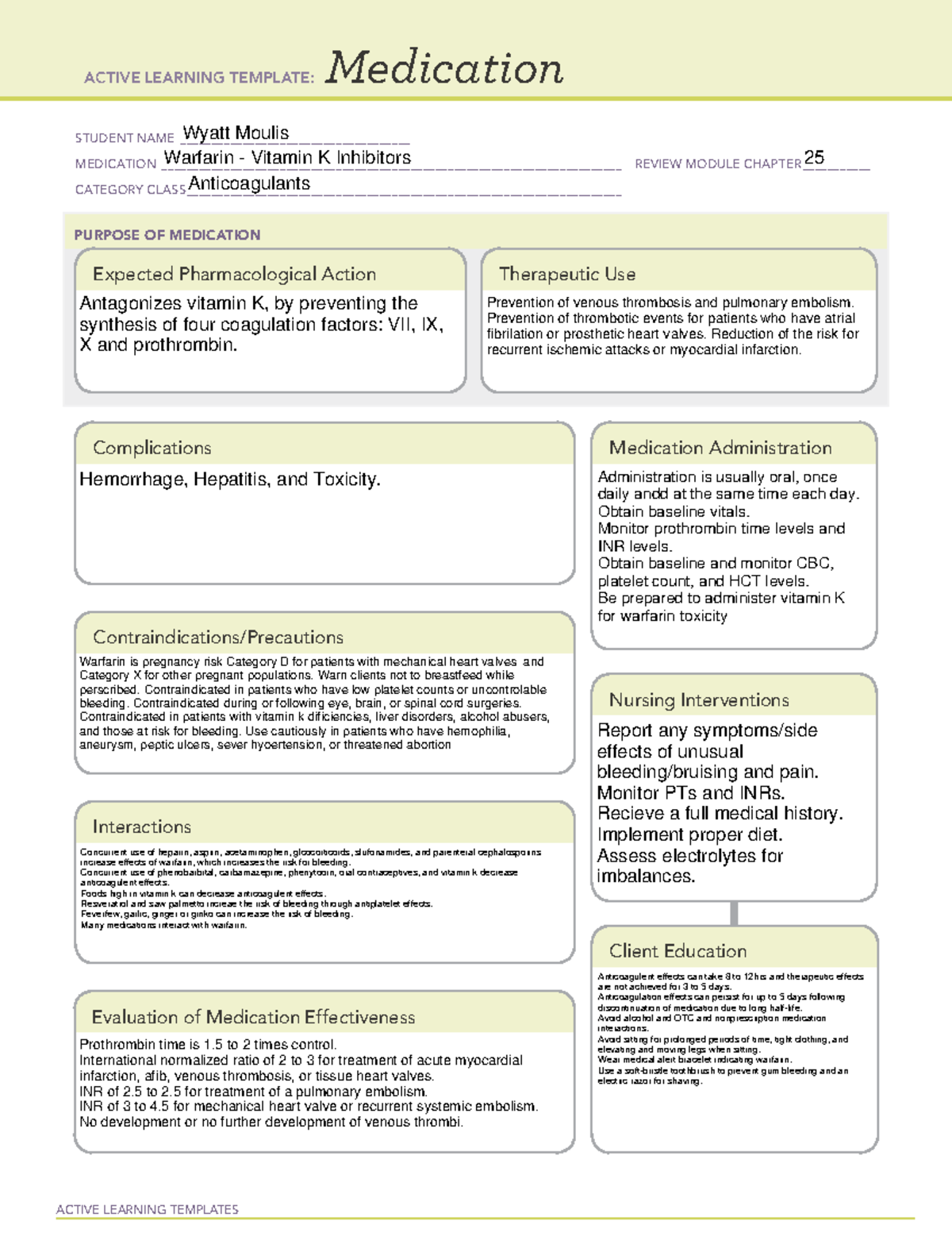 Moulis HW Week 10 ATI CH25 - ACTIVE LEARNING TEMPLATES Medication ...