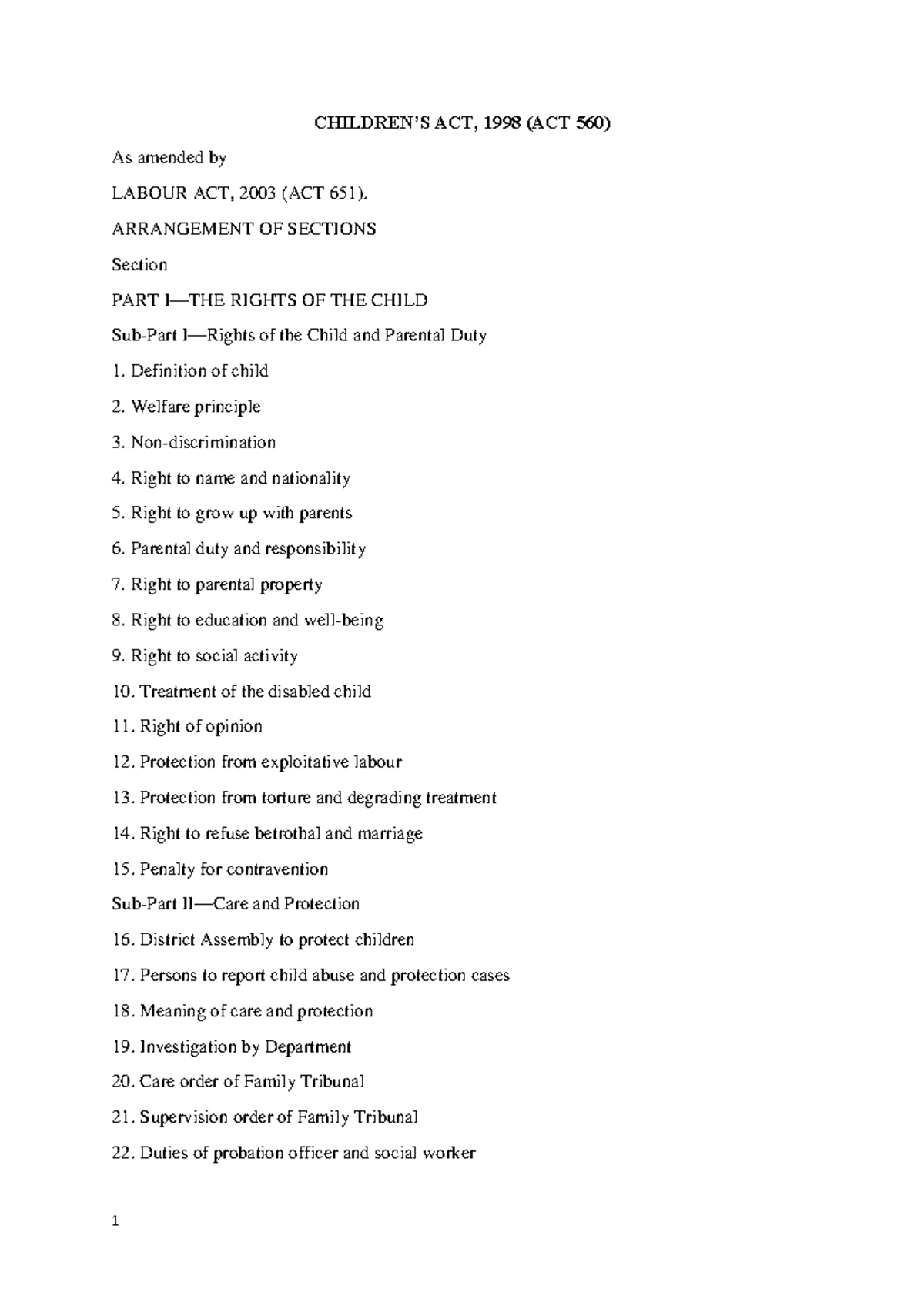 Children’S ACT, 1998 (ACT 560) copy - CHILDREN’S ACT, 1998 (ACT 560) As ...