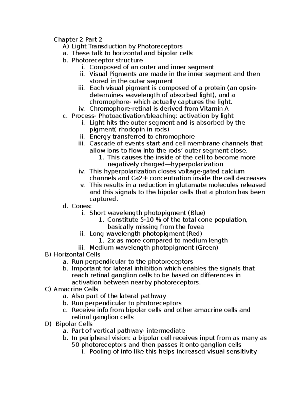 Light Transduction - Lecture notes 5 - Chapter 2 Part 2 A) Light ...