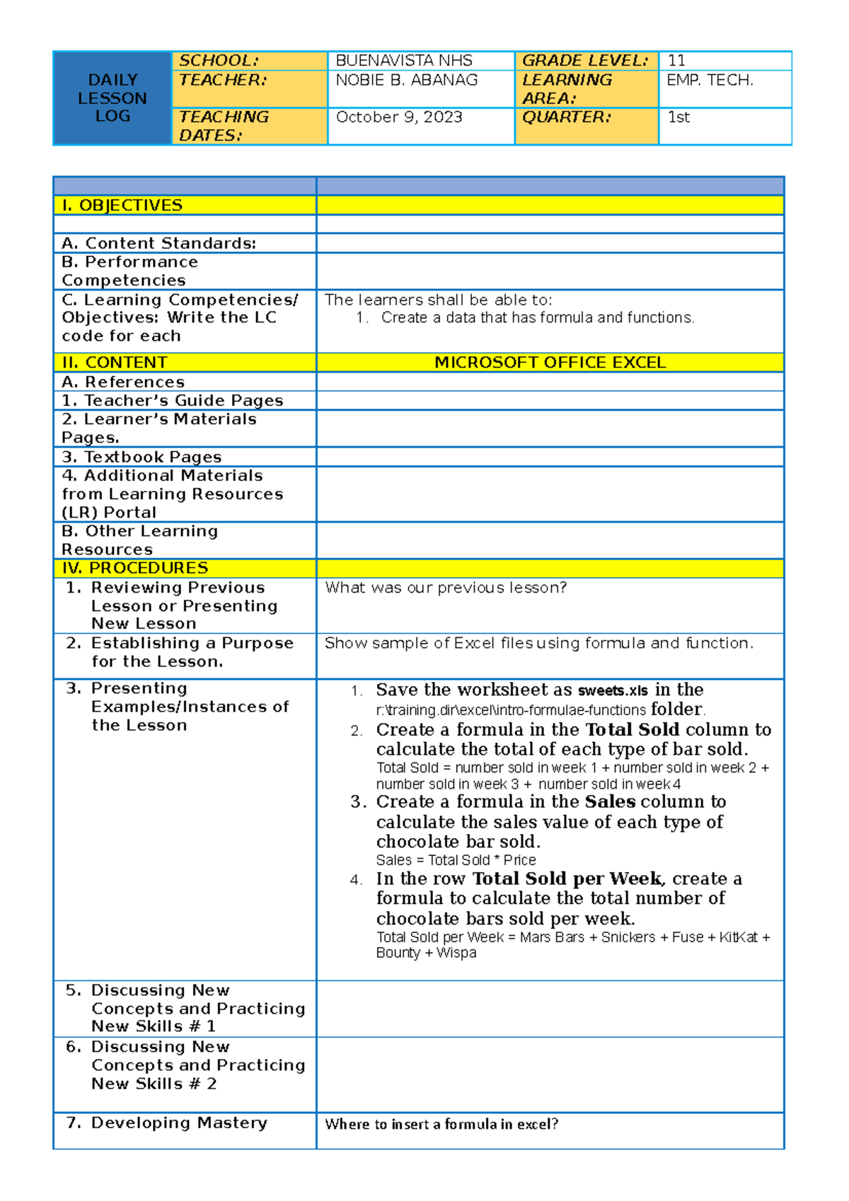 Empowerment Technology - DAILY LESSON LOG SCHOOL: BUENAVISTA NHS GRADE ...