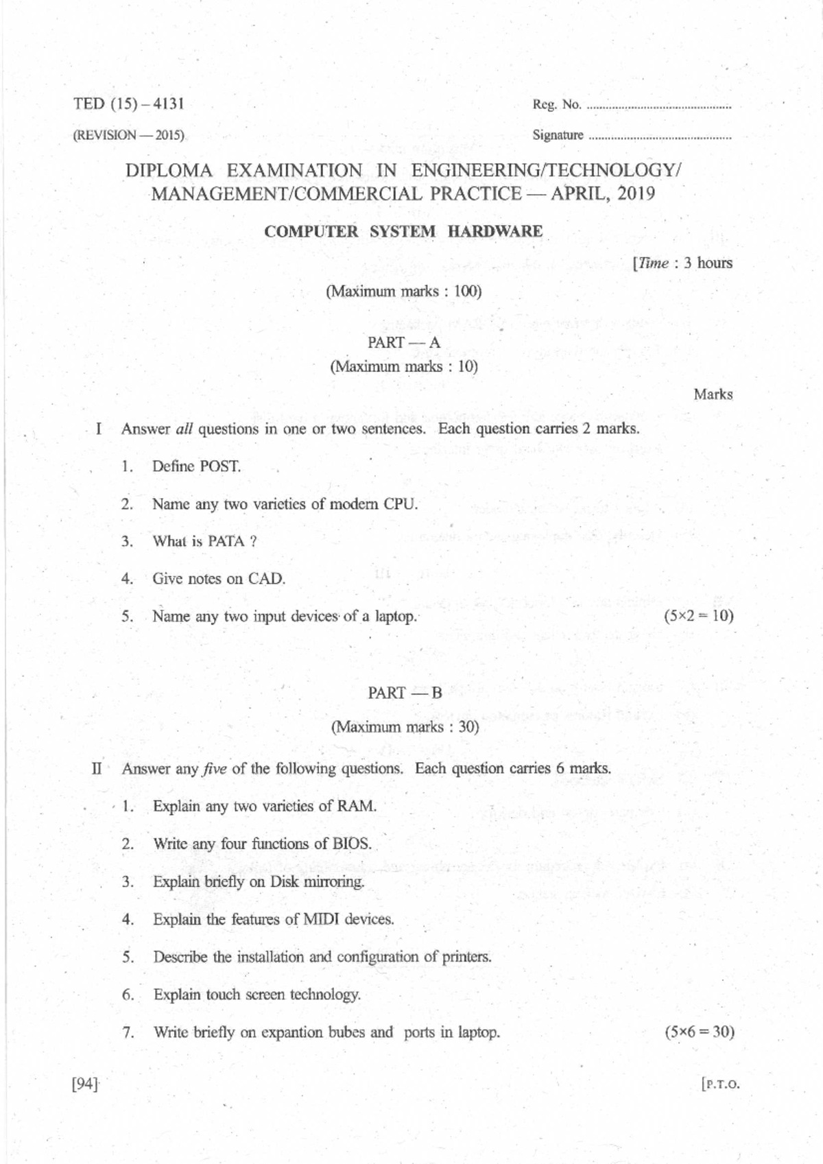 Computer system hardware Questions April 2019 - Studocu