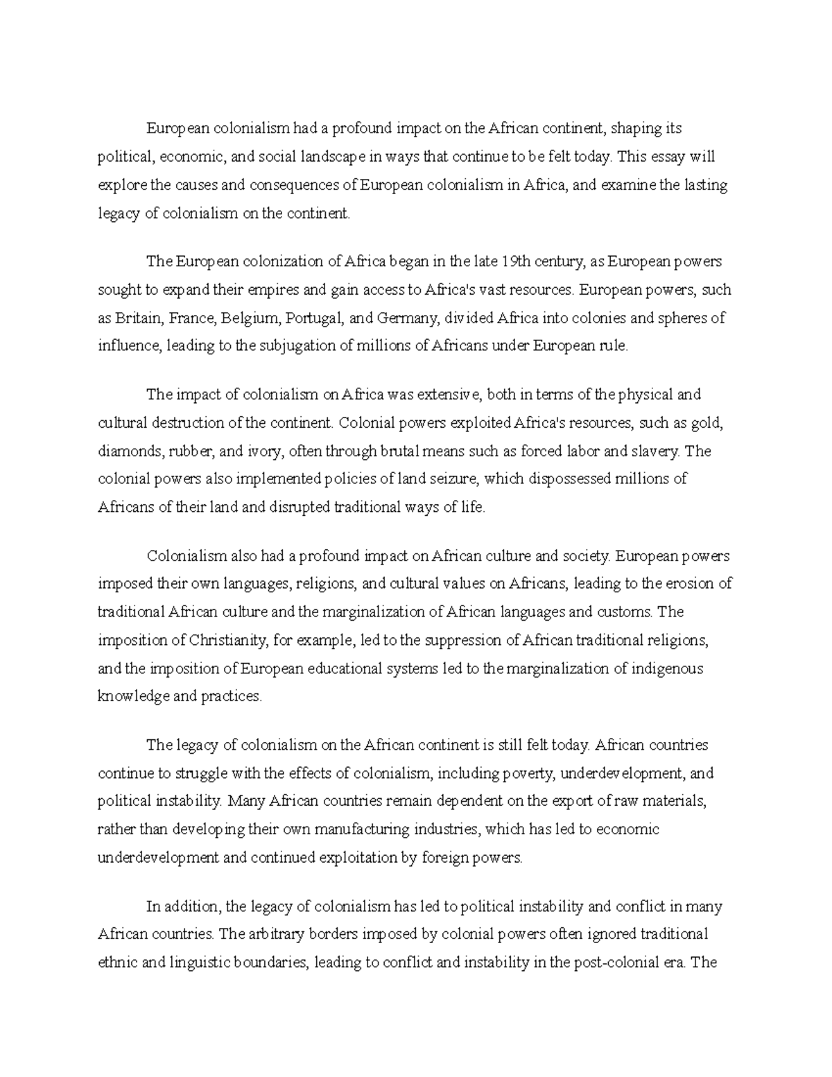 Impact of European Colonialism on Africa - Studocu