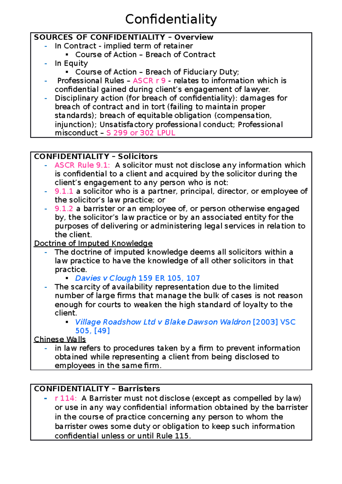 Confidentiality - Lecture notes 8 - Confidentiality SOURCES OF ...