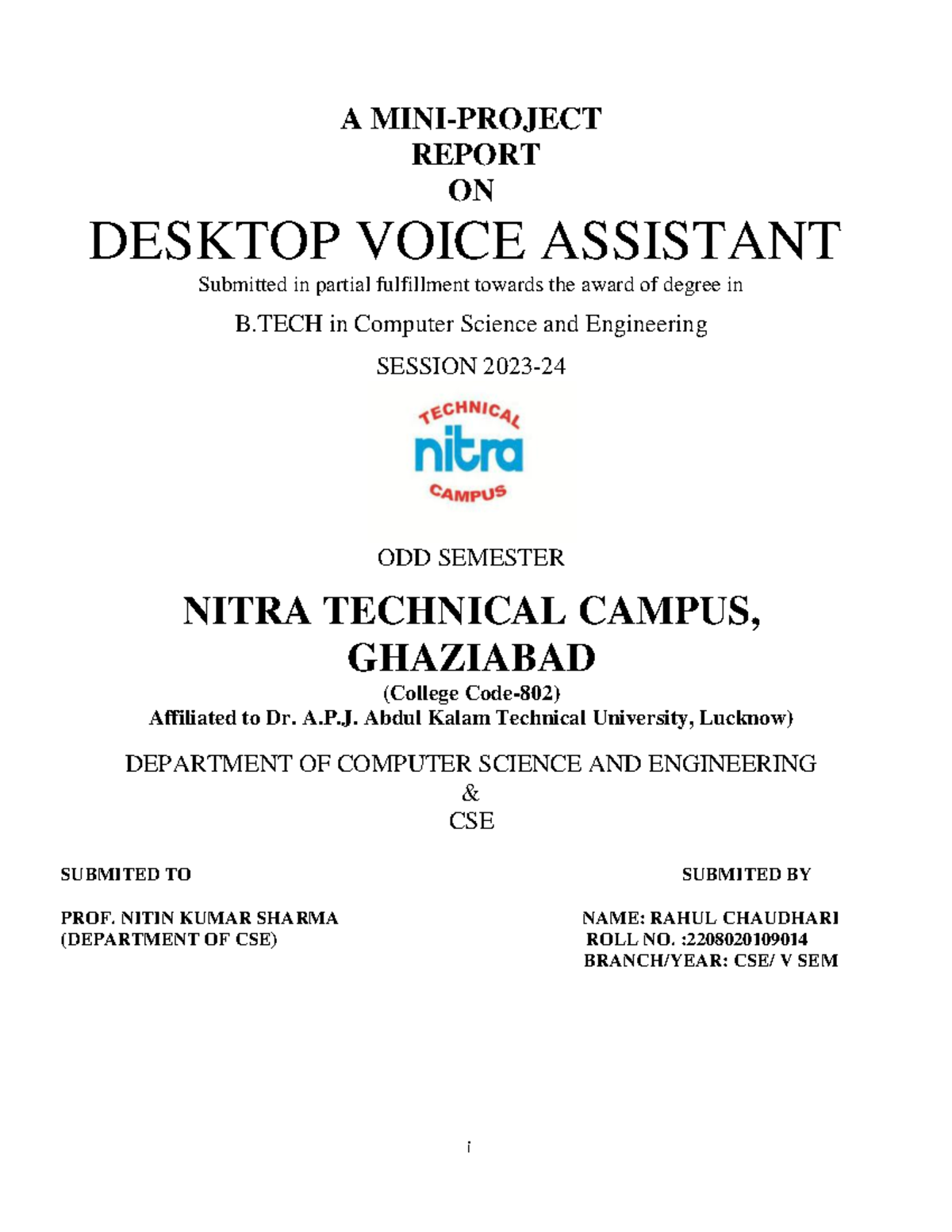 Jarvis Report 220802010 9014 - i A MINI-PROJECT REPORT ON DESKTOP VOICE ...