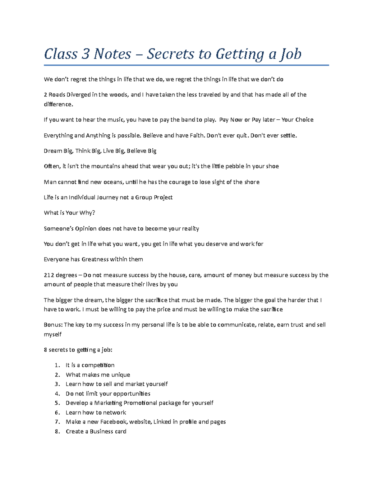 Class 03 Notes-Secrets to Getting a Job - Class 3 Notes – Secrets to ...