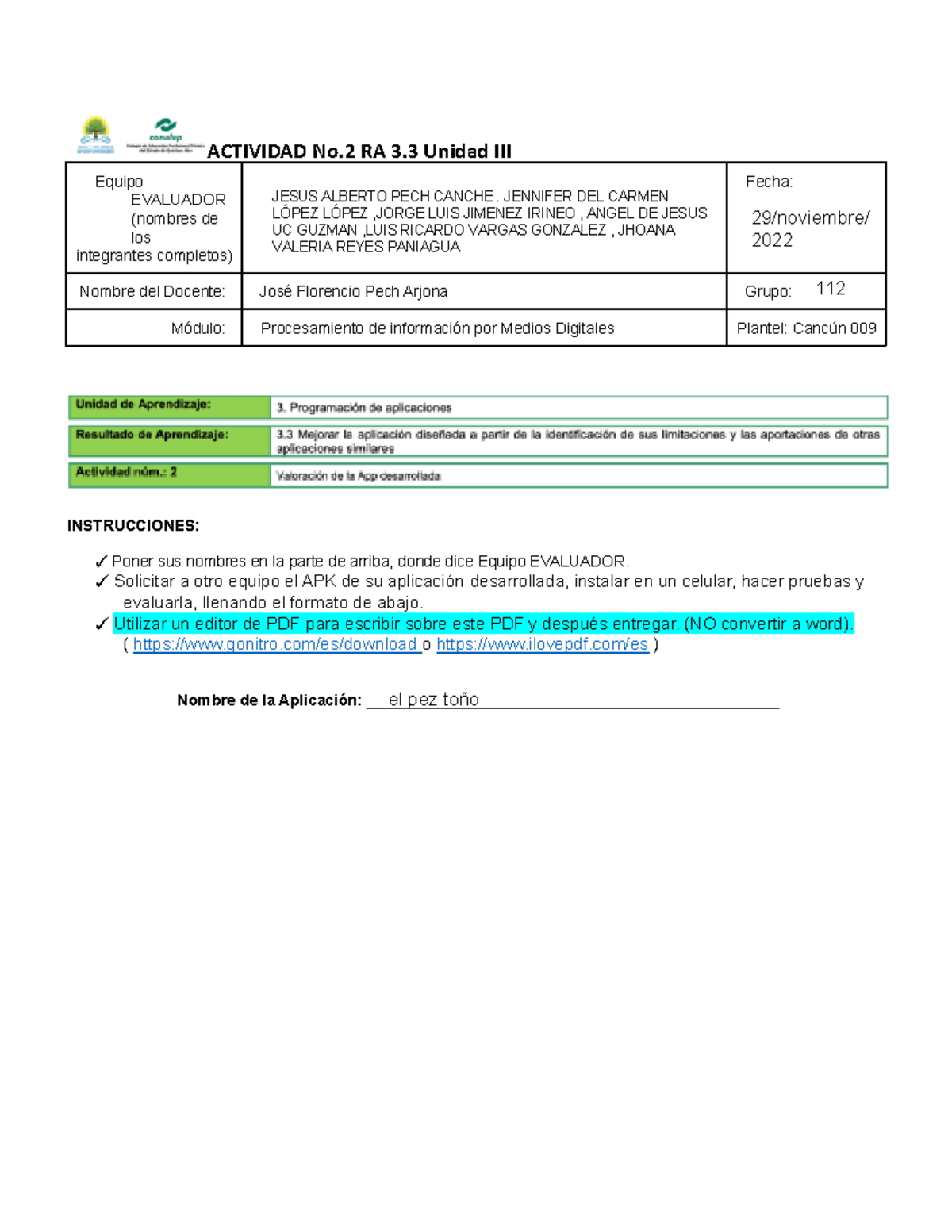 Actividad No.2 RA 3.3 Unidad III - ACTIVIDAD No RA 3 Unidad III Equipo ...