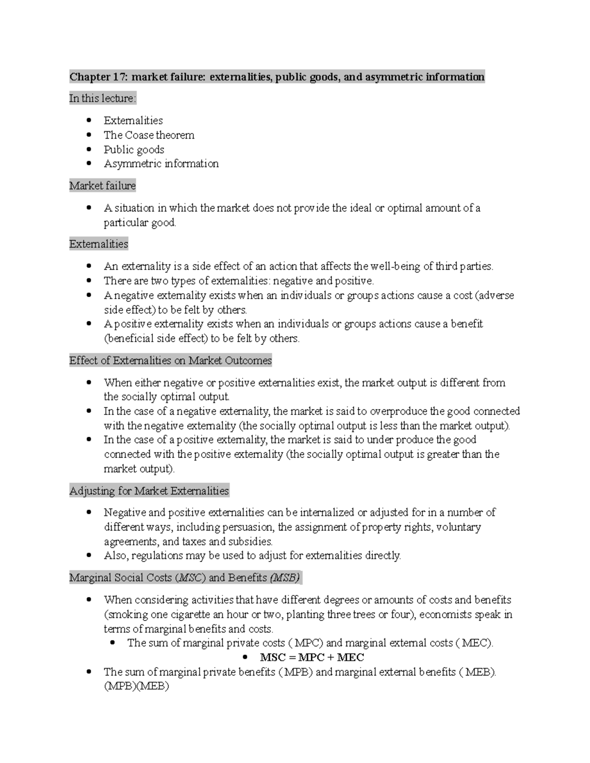 Chapter 17 market failure externalities, public goods, and asymmetric ...