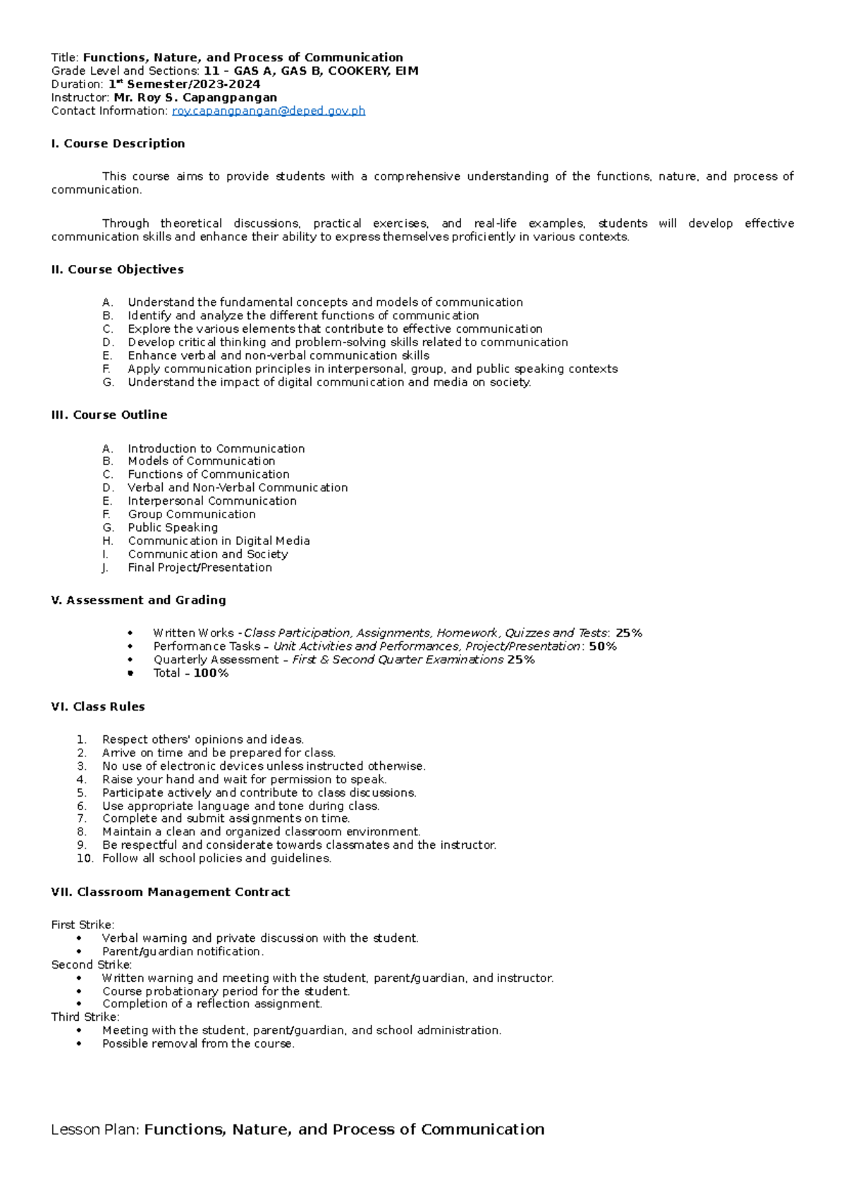 Oral Communication - Lesson 1 - Title: Functions, Nature, and Process ...