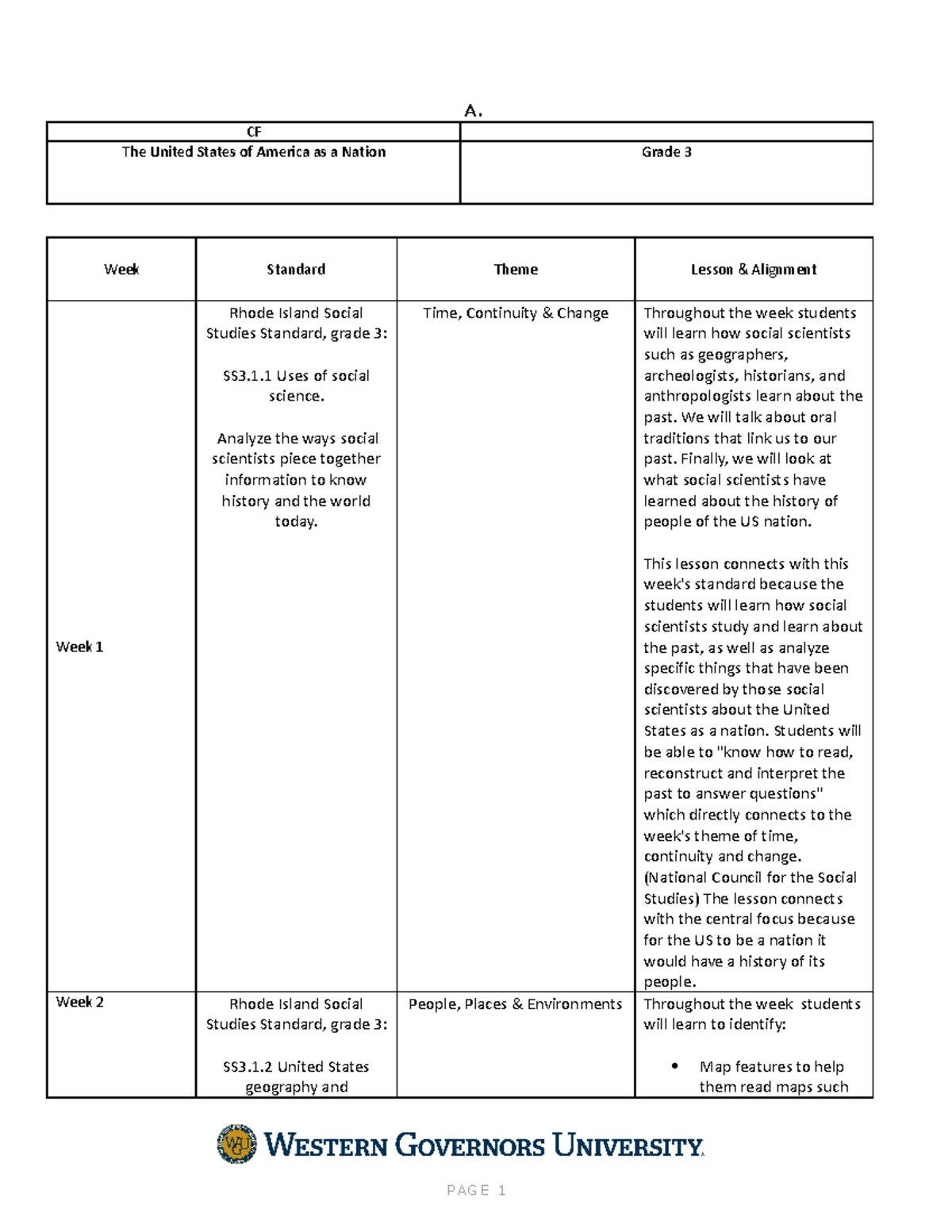 Social Studies Learning Segment 2 - A. CF The United States of America ...