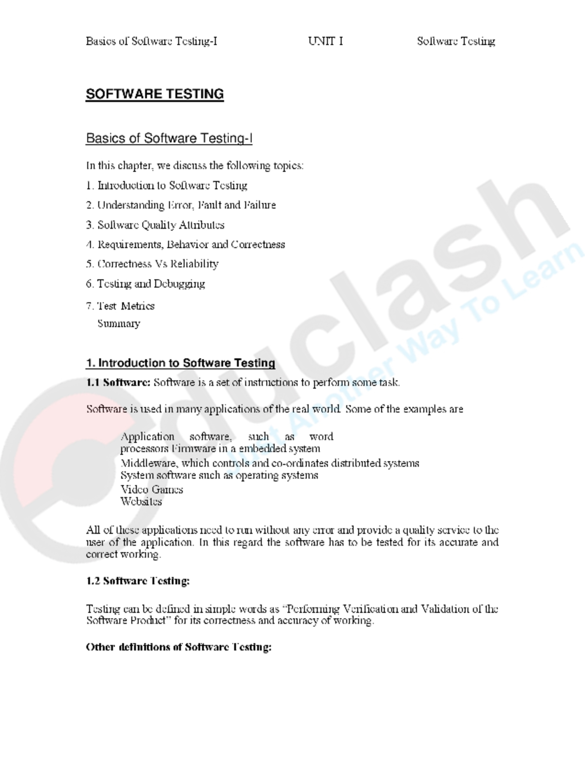 Basics of Software Testing I Unit 1 - Bsc. Information Technology - Studocu