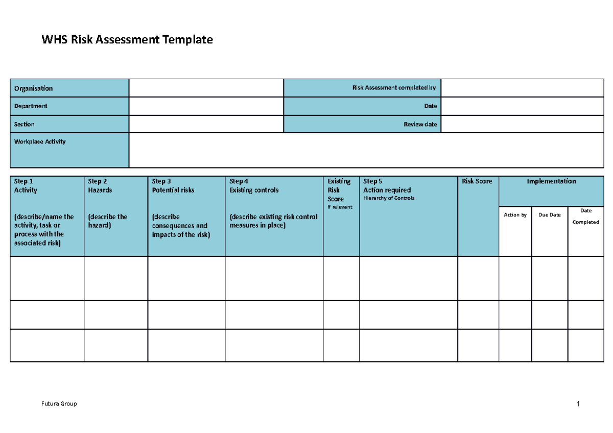 Risk Assessment Template Situation - WHS Risk Assessment Template ...