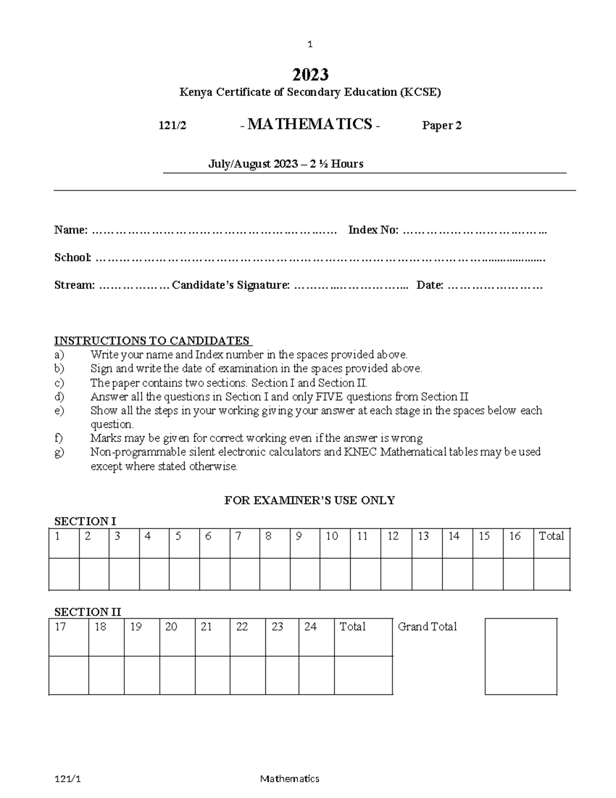 Mathsp 2 - Revision materials - 2023 ####### Kenya Certificate of ...