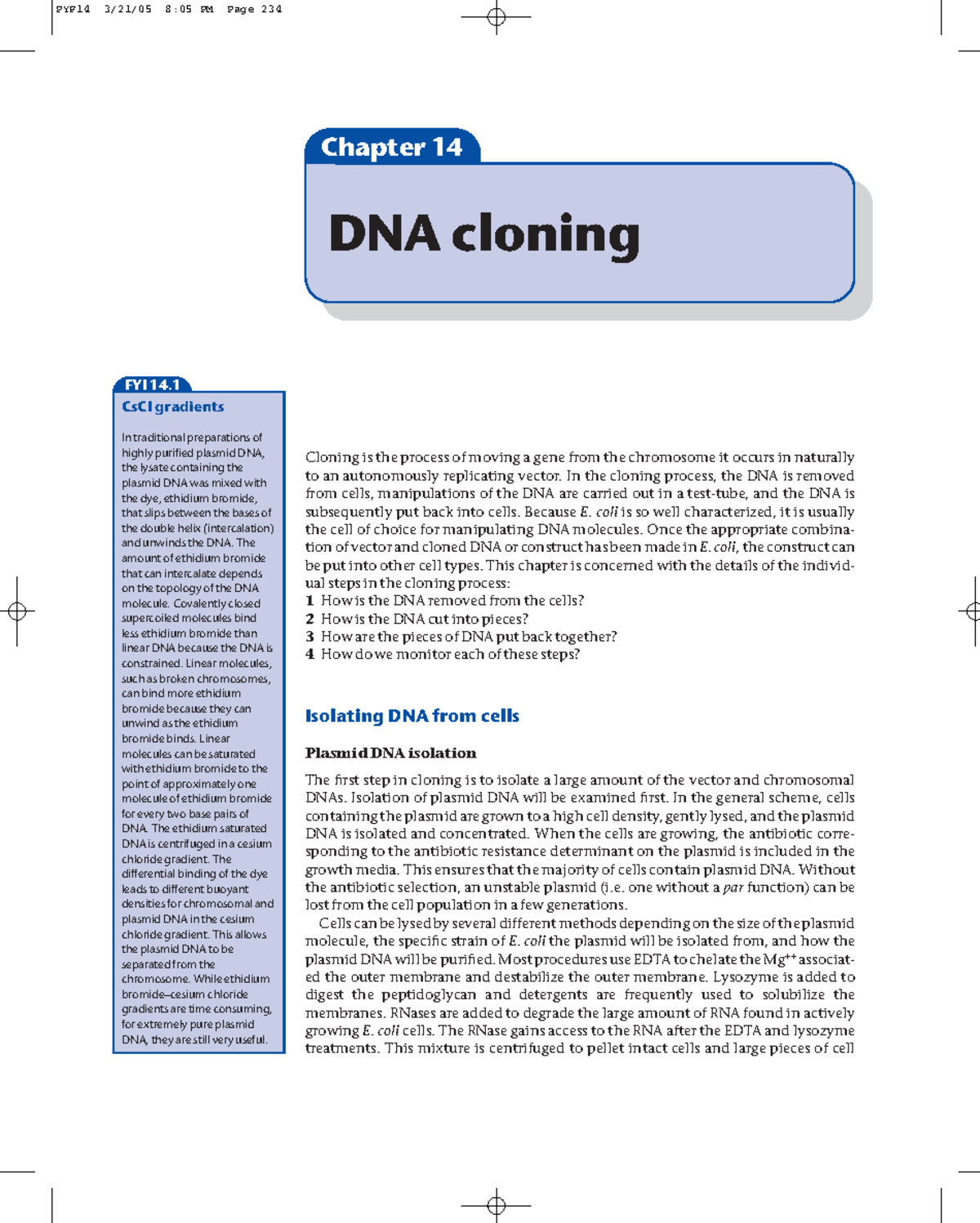 DNA Cloning - Lecture Notes - Chapter 14 DNA cloning Cloning is the ...