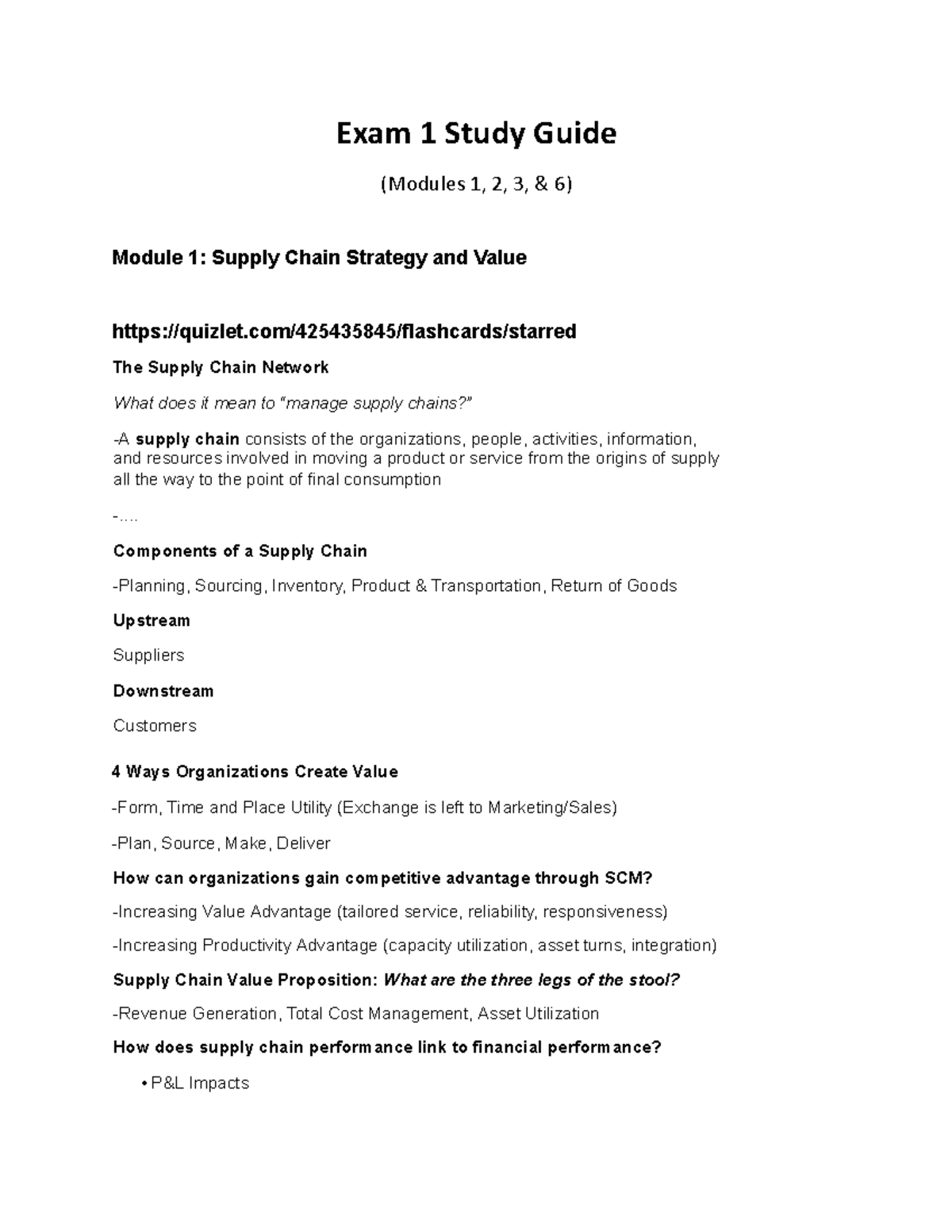 Exam 1 Study Guide - Exam 1 Study Guide (Modules 1, 2, 3, & 6) Module 1 ...