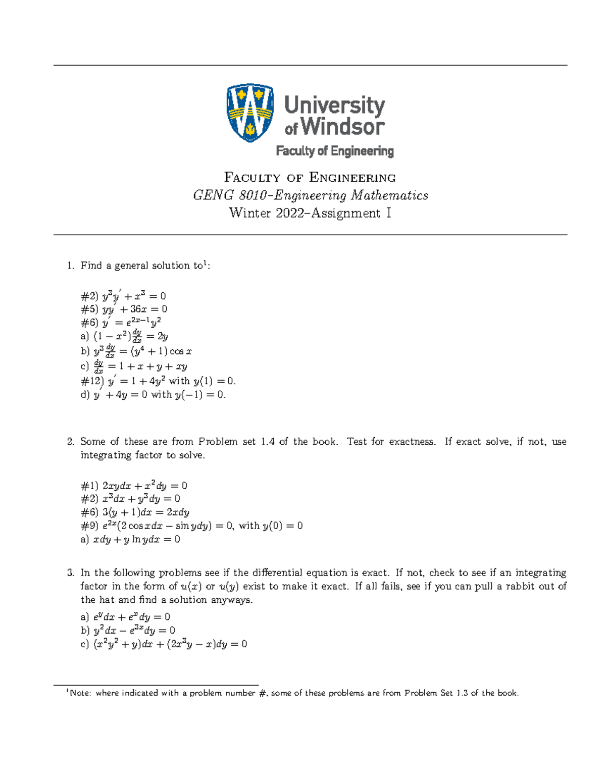 Assignment 1 - Meherdad Saif - Faculty of Engineering GENG 8010–Engineering Mathematics Winter ...