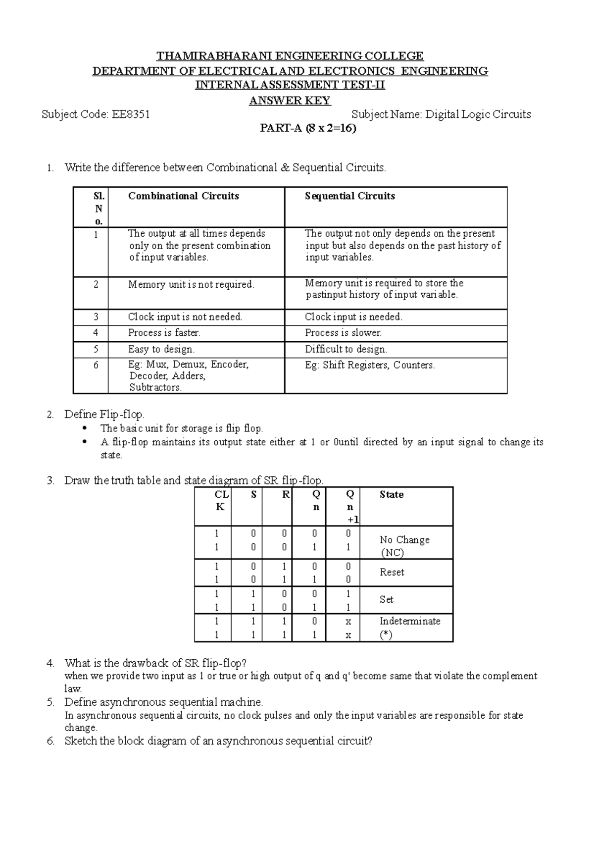 IAT 2 Answer KEY - THAMIRABHARANI ENGINEERING COLLEGE DEPARTMENT OF ...