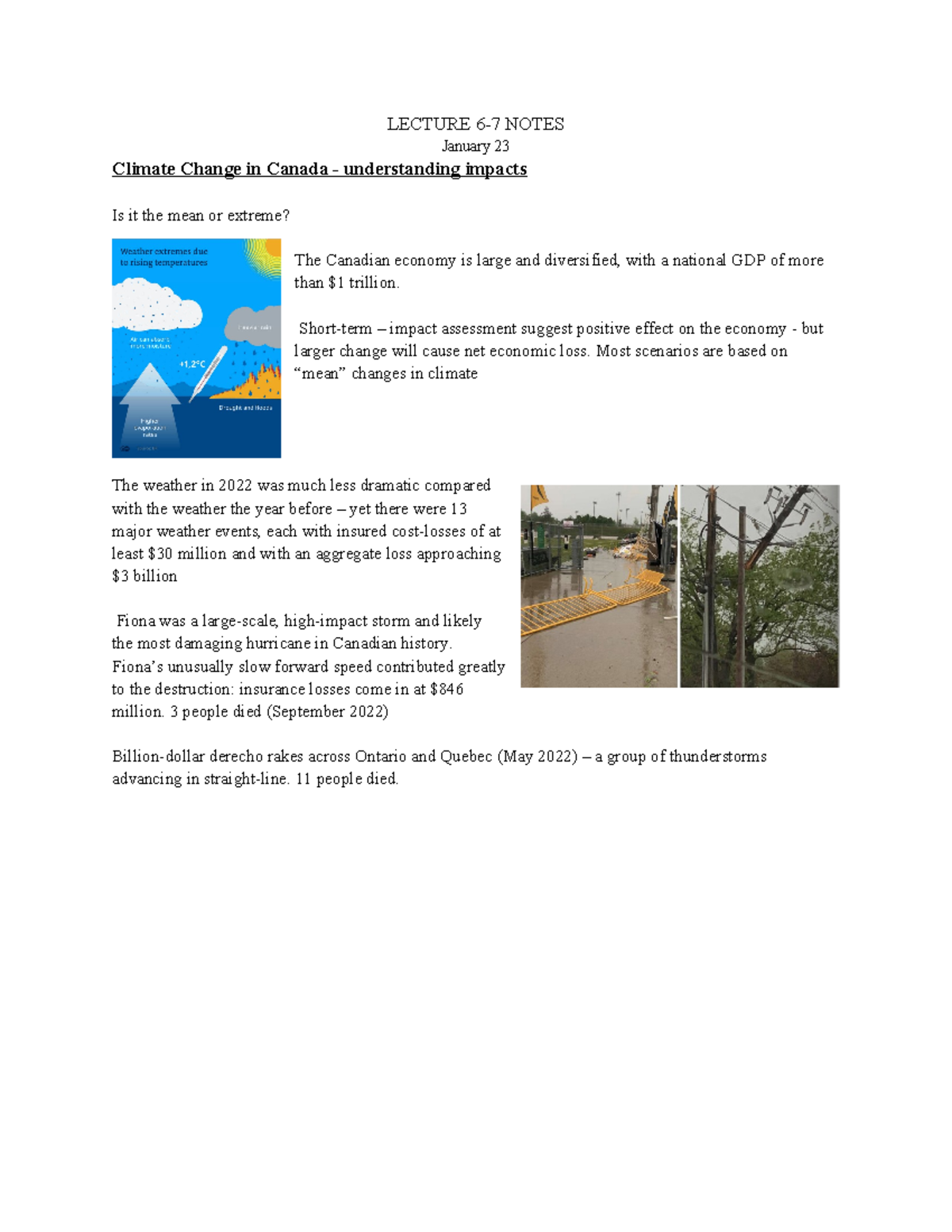 ERSC lec 6-7 - Lecture 6 Notes - LECTURE 6-7 NOTES January 23 Climate ...
