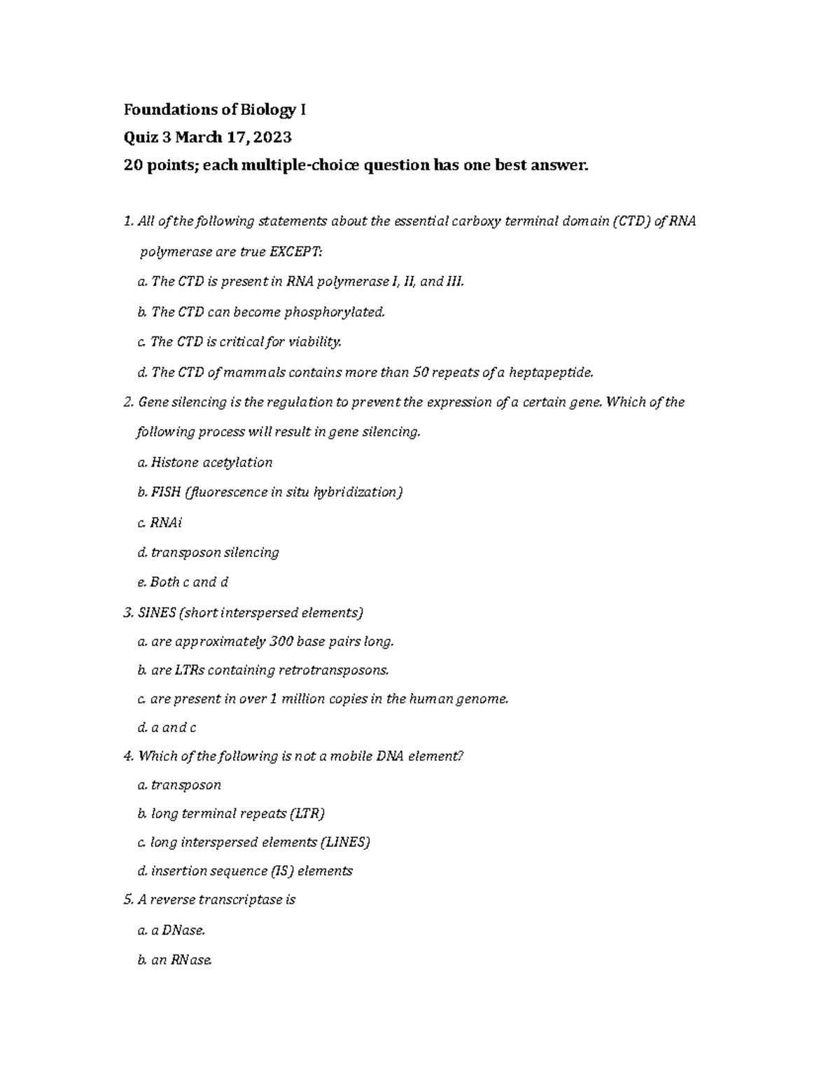 Quiz 03 2023-03-17 - quiz - Foundations of Biology I Quiz 3 March 17 ...