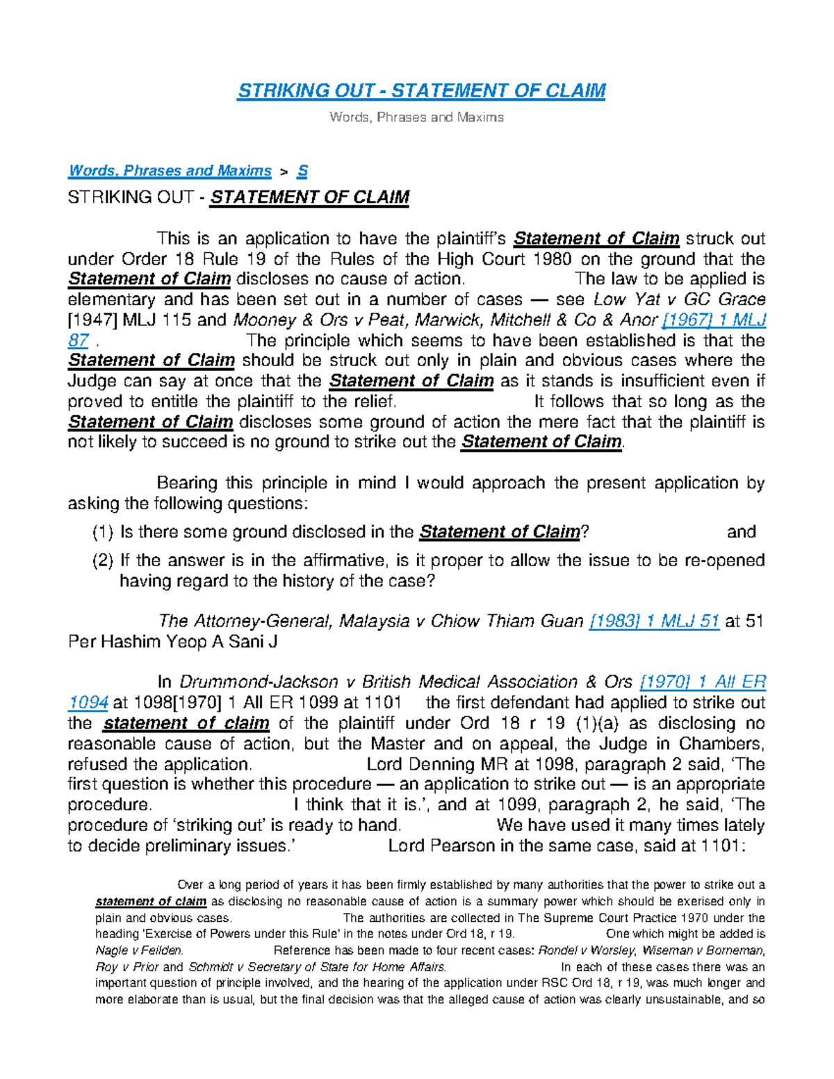 Striking OUT - Statement OF Claim - STRIKING OUT - STATEMENT OF CLAIM ...