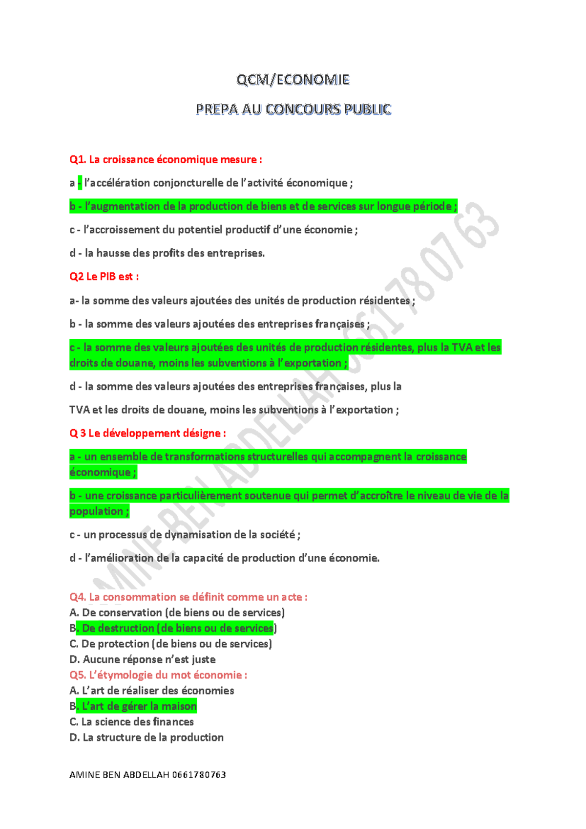QCM Economie Corrige - Q1. La croissance économique mesure : a - l ...
