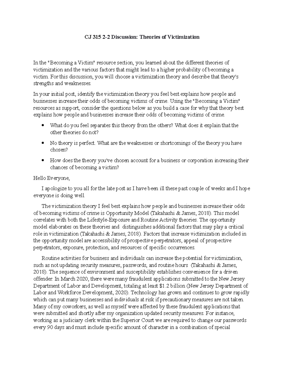 CJ 315 2-2 Discussion Theories of Victimization - For this discussion ...