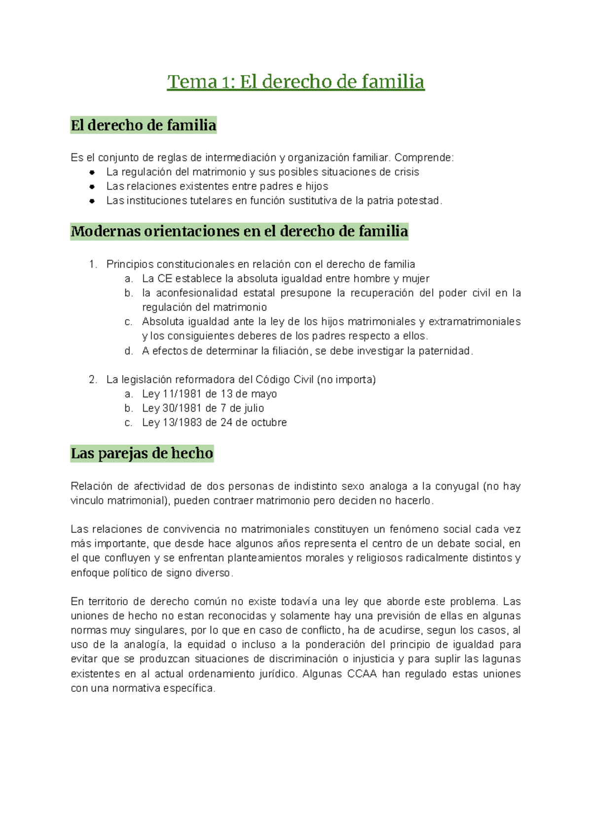 Tema 1 El derecho de familia - Tema 1: El derecho de familia El derecho de familia Es el ...