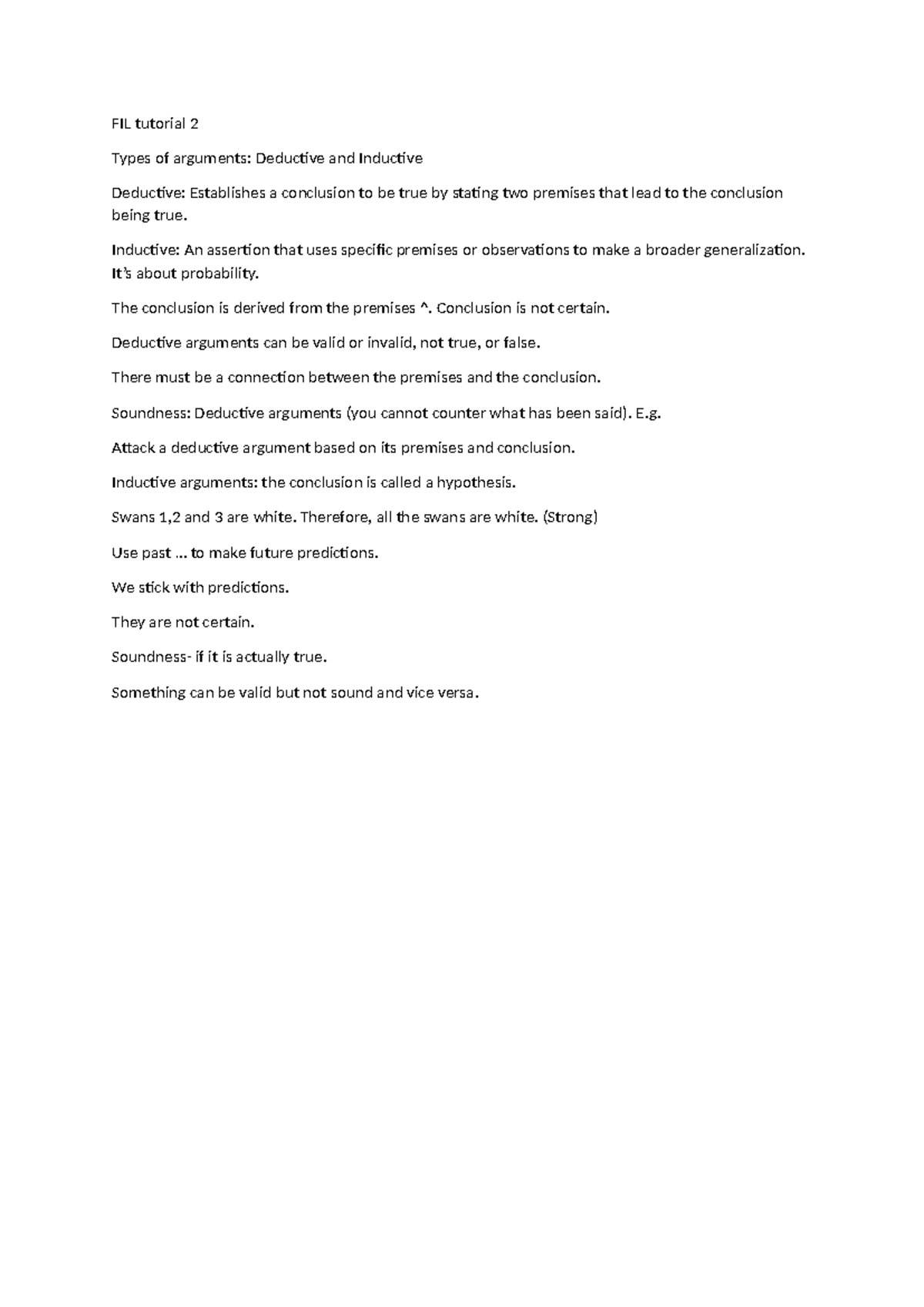 FIL tutorial 2 - Inductive: An assertion that uses specific premises or observations to make a ...