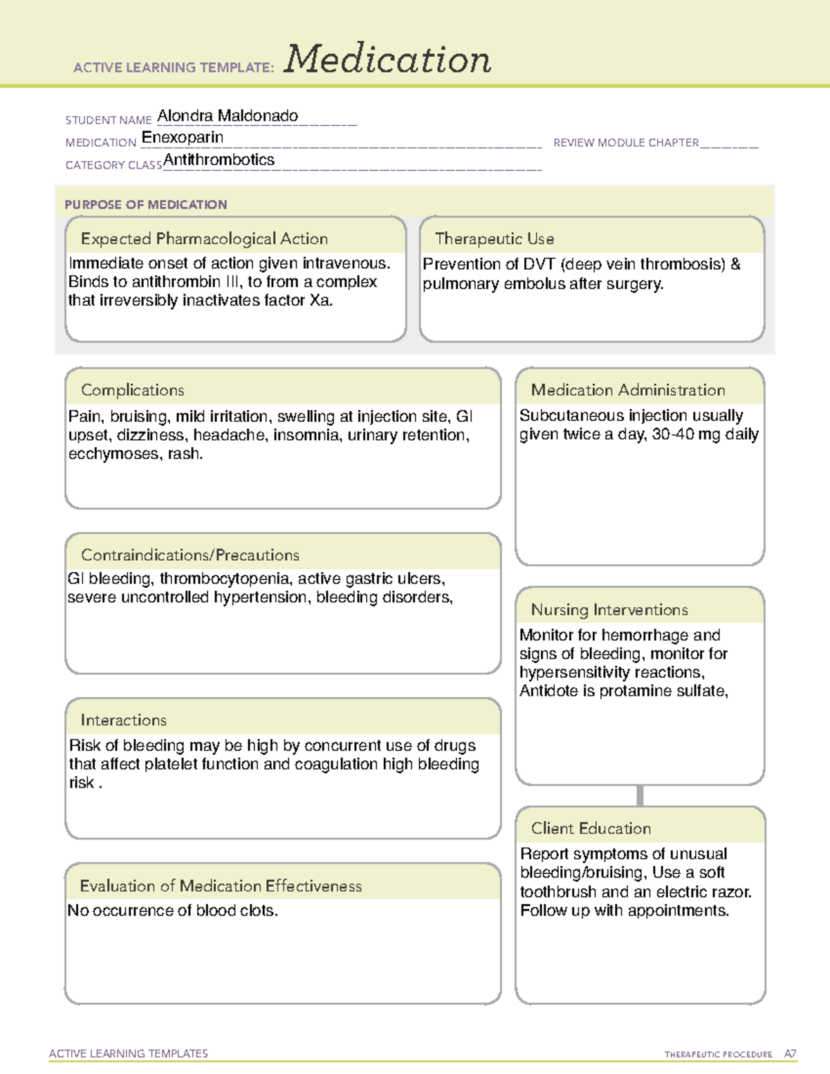 Medication Template 1 - Social nursing summary - ACTIVE LEARNING ...