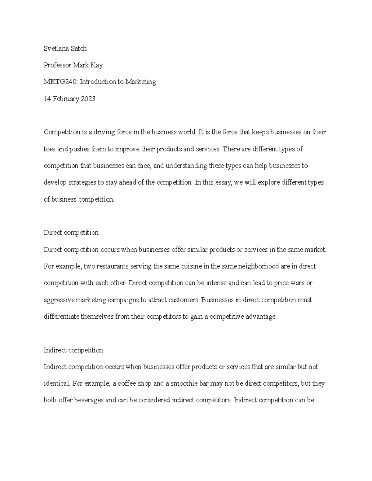 Different Types of Business Competition - Svetlana Satch Professor Mark ...