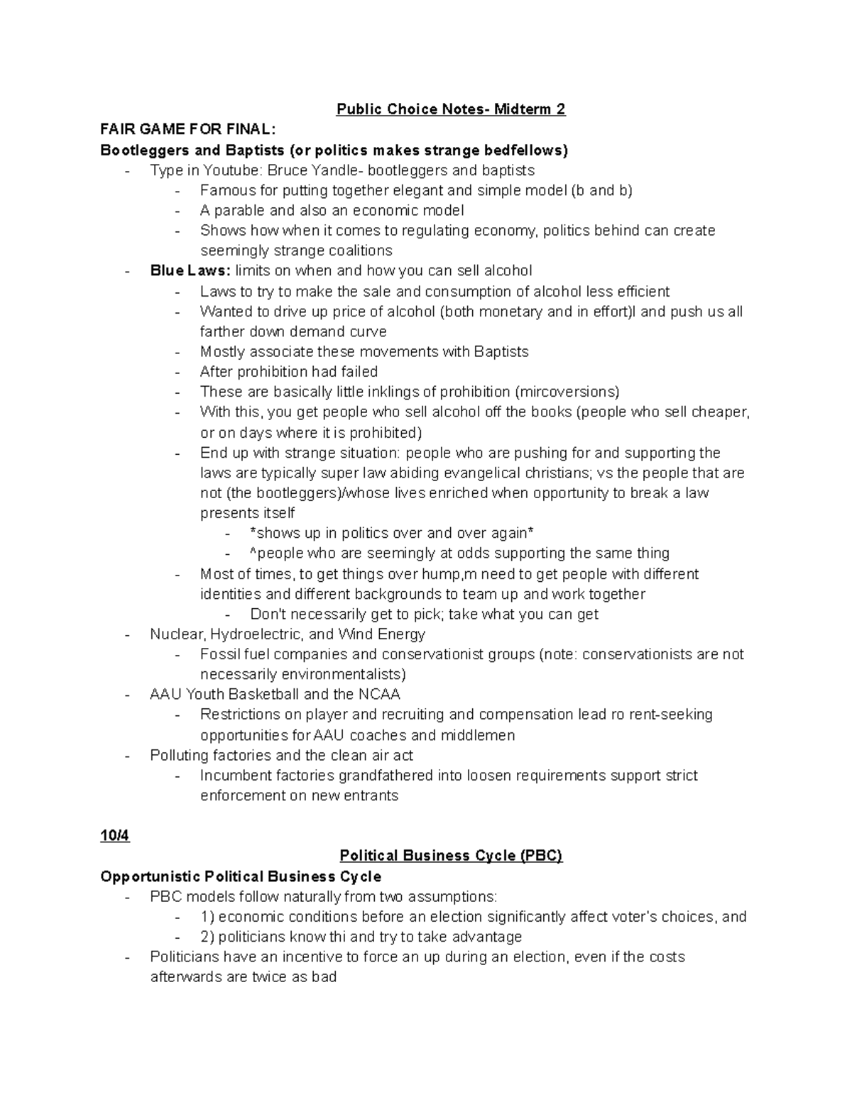 Public Choice Notes- Midterm 2 - Spending on things like roads and ...
