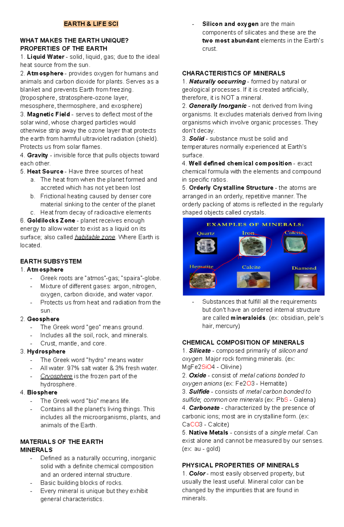 Earth-LIFE-SCI - Lecture notes 1 - EARTH & LIFE SCI WHAT MAKES THE ...