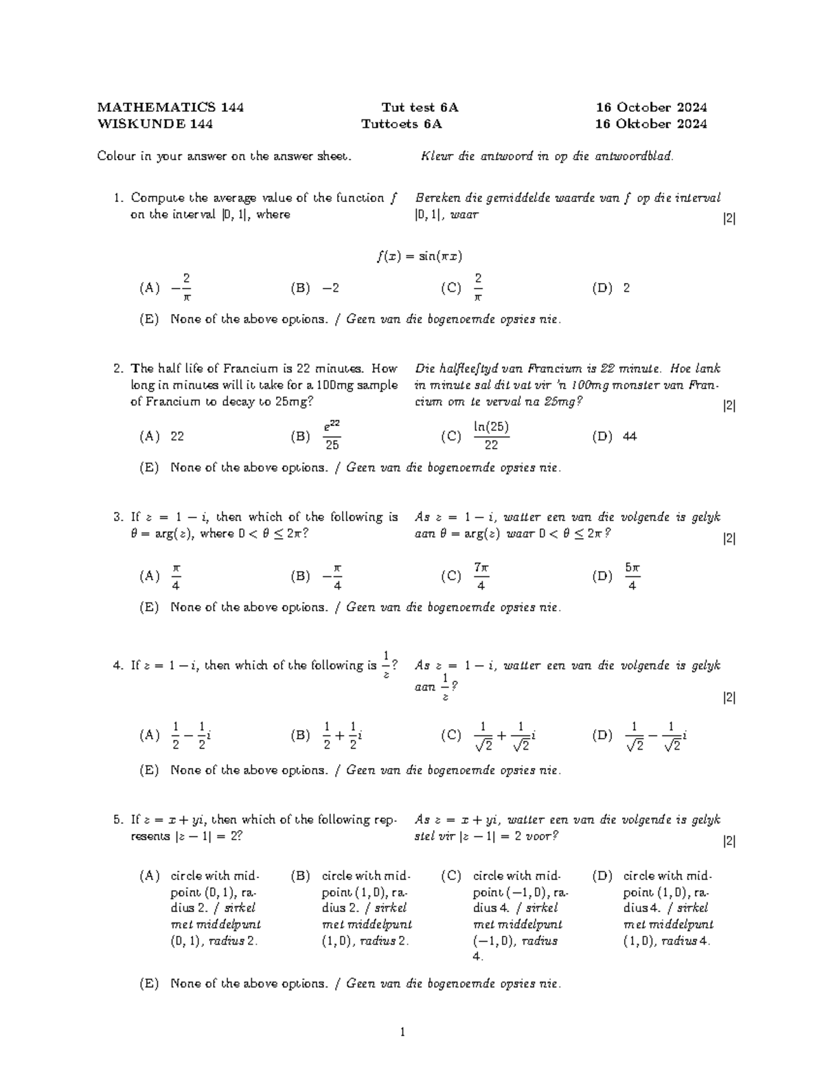 Tuttest 6 - math 144 tut test - 144 - SUN - Studocu